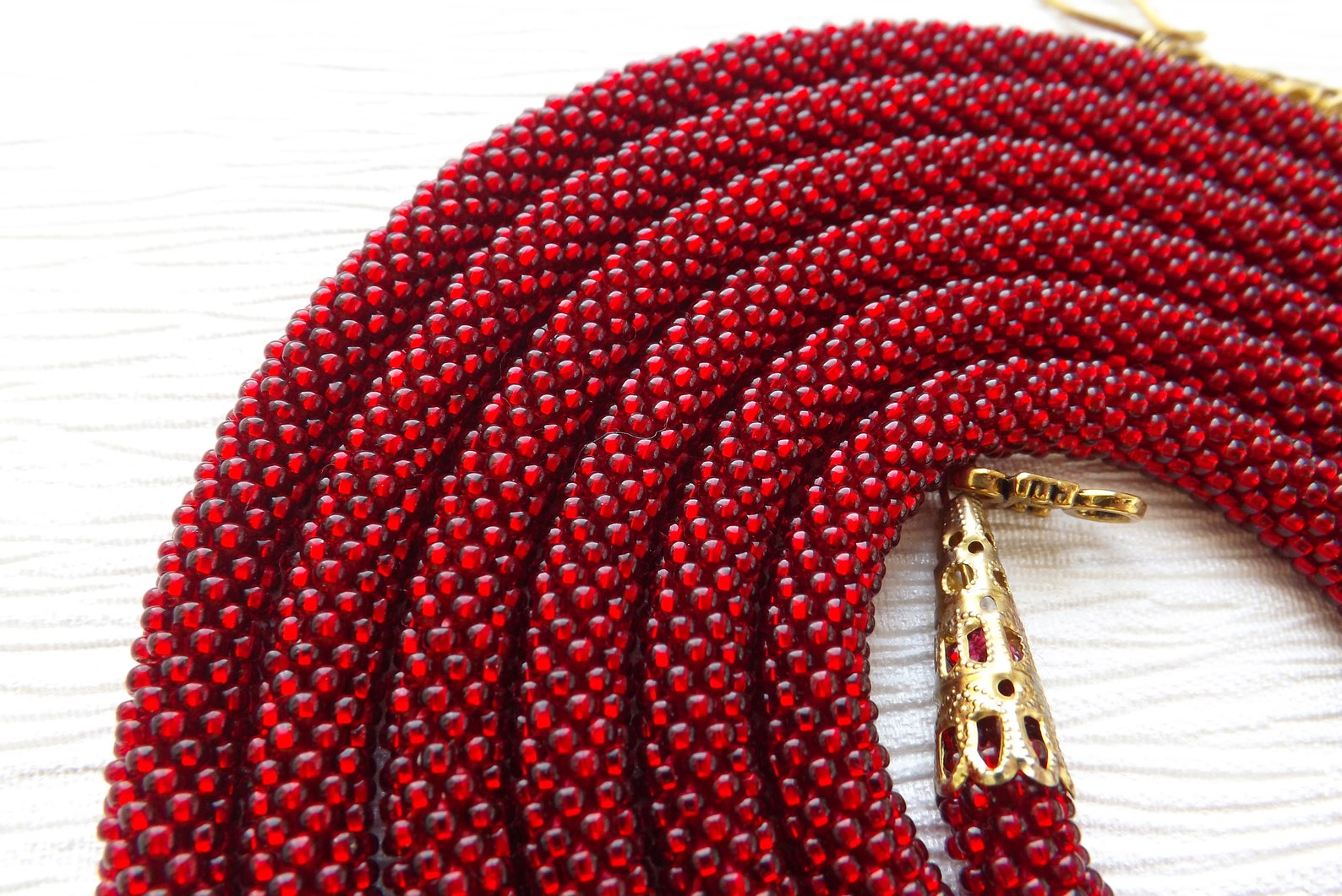 Statement Red Necklace Long Red Bead Necklace Crochet Red Jewelry Rope ...
