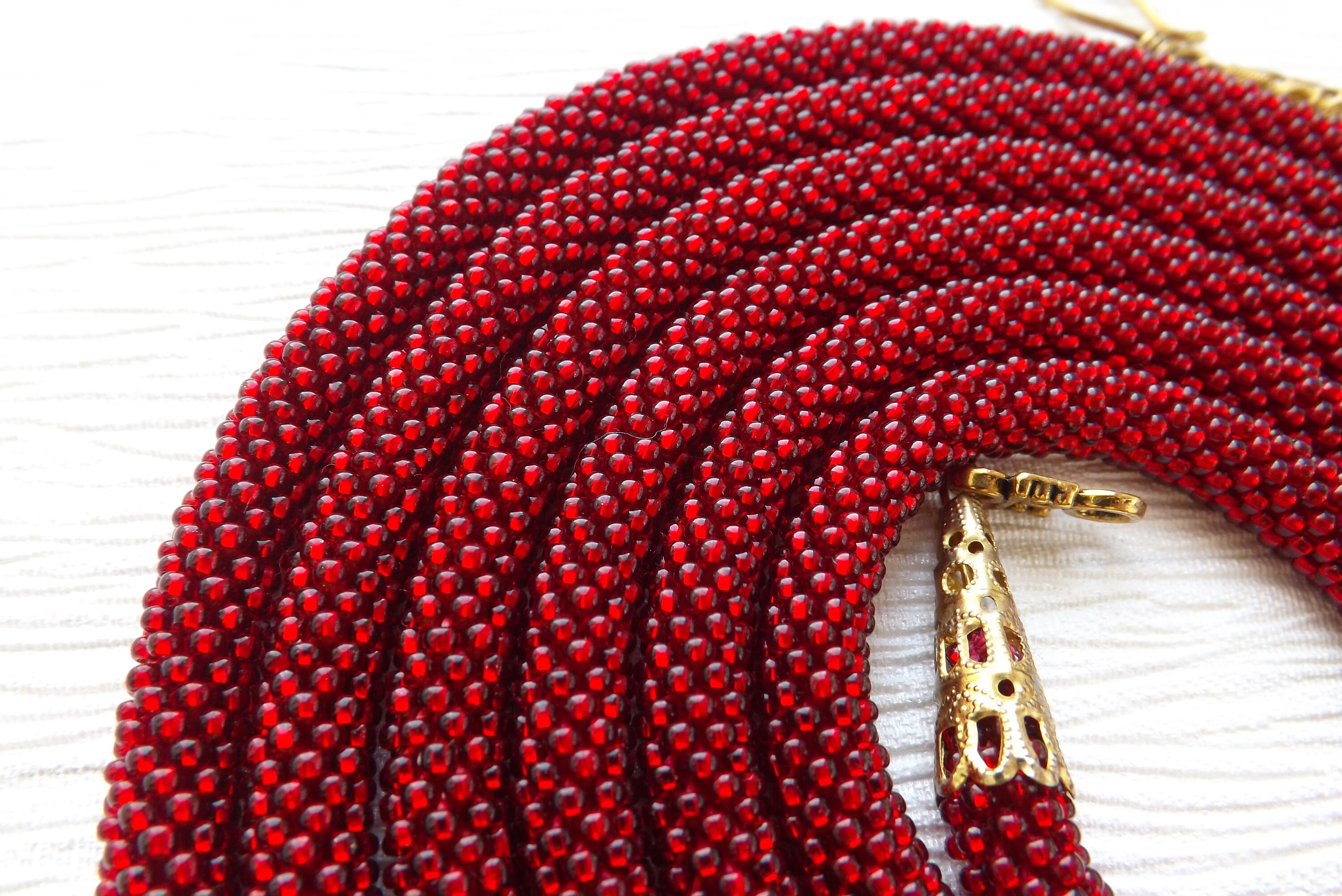 Statement Red Necklace Long Red Bead Necklace Crochet Red Jewelry Rope ...