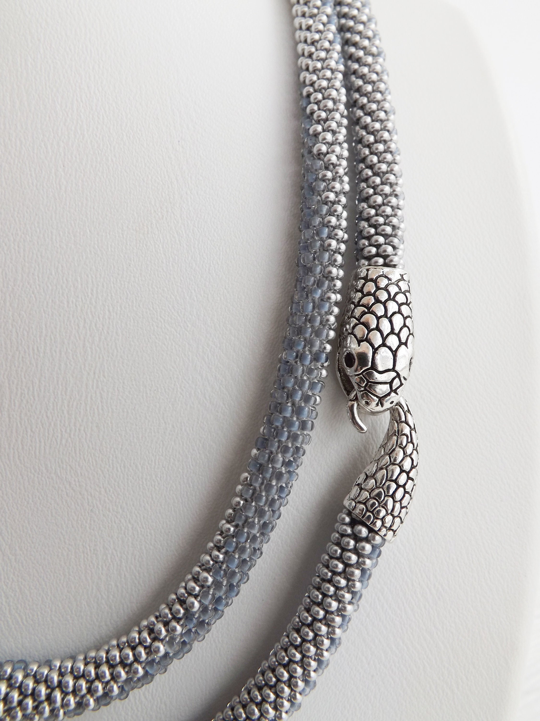 Silver Snake Necklace, Long Silver Necklace, Snake Jewelry, Silver ...