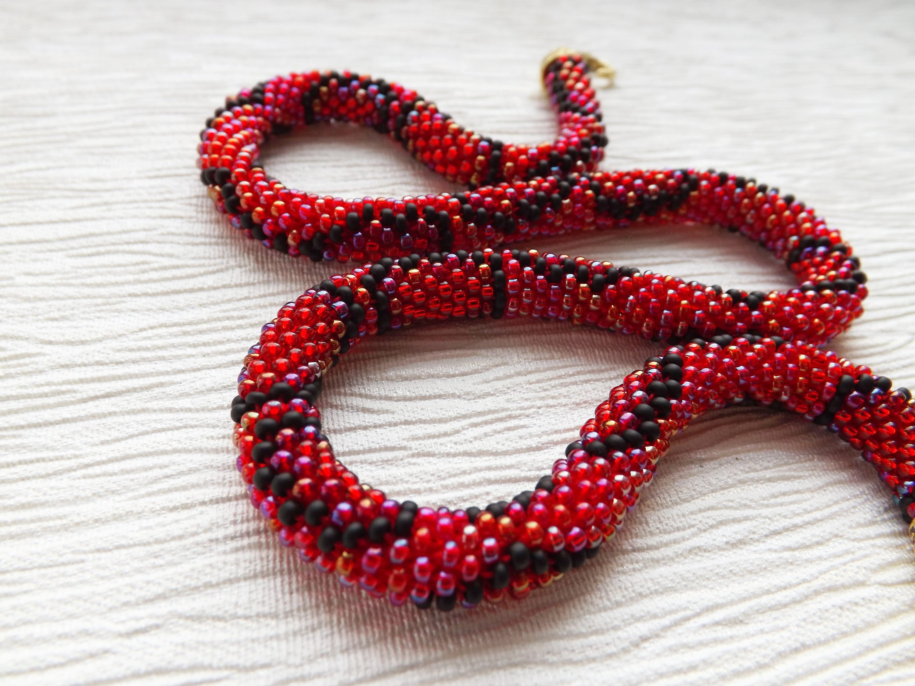 Red statement necklace Beaded snake necklace Red bead | Etsy