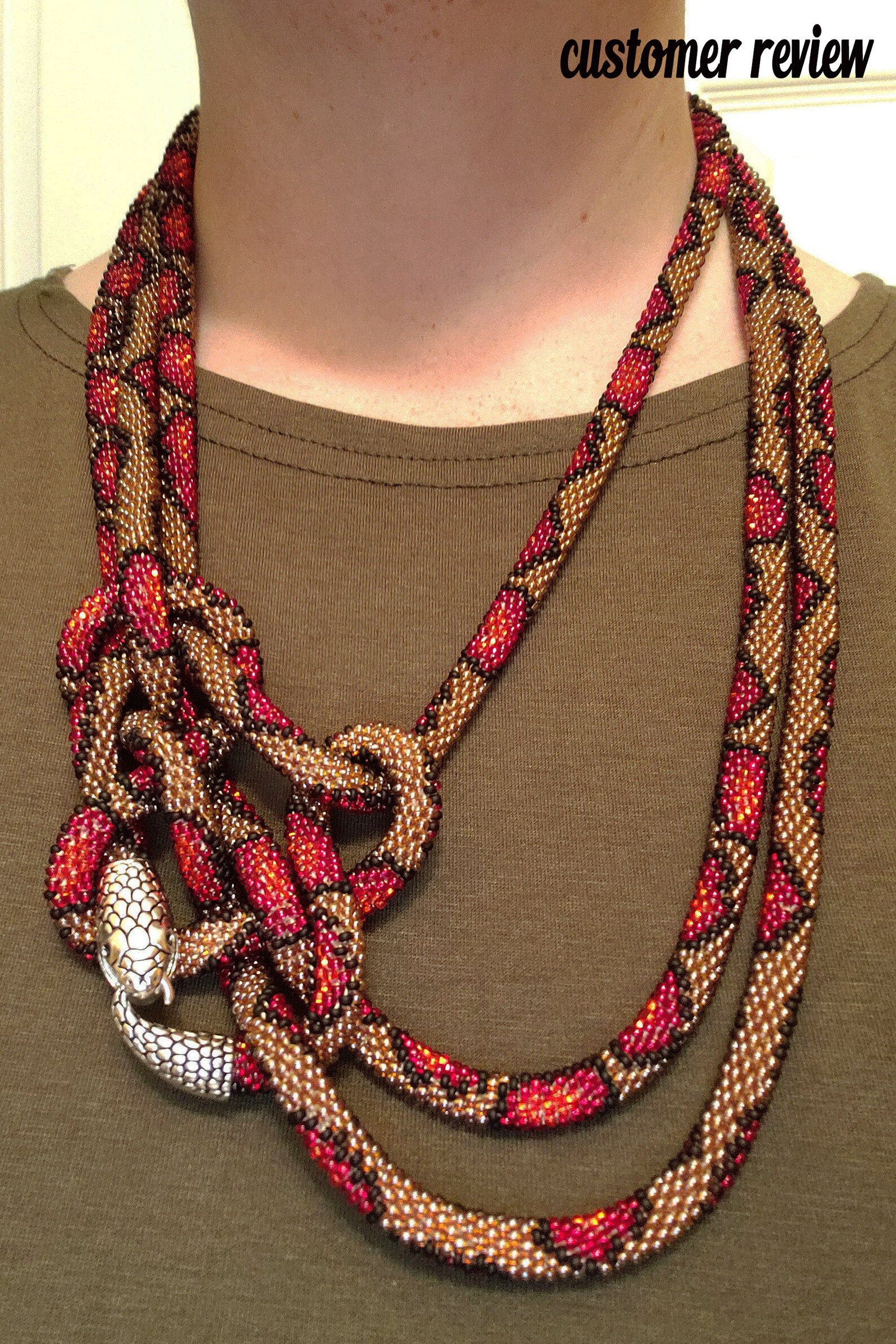 Snake necklace Red statement necklace Snake jewelry Serpent | Etsy