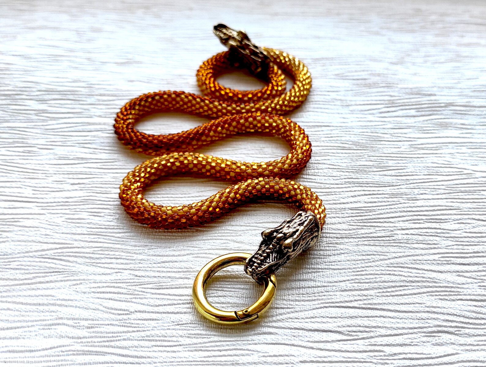 Gold Dragon Necklace, Beaded Choker Necklace, Dragon Jewelry, Snake ...