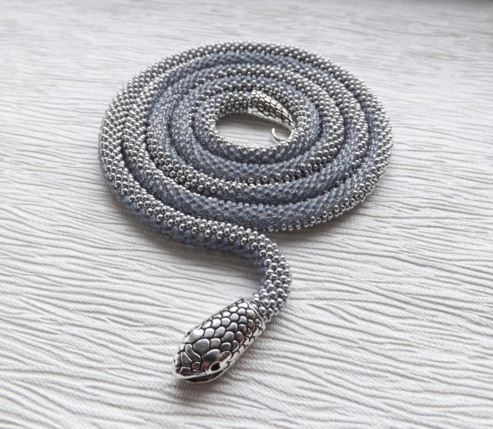 Silver Snake Necklace, Long Silver Necklace, Snake Jewelry, Silver ...