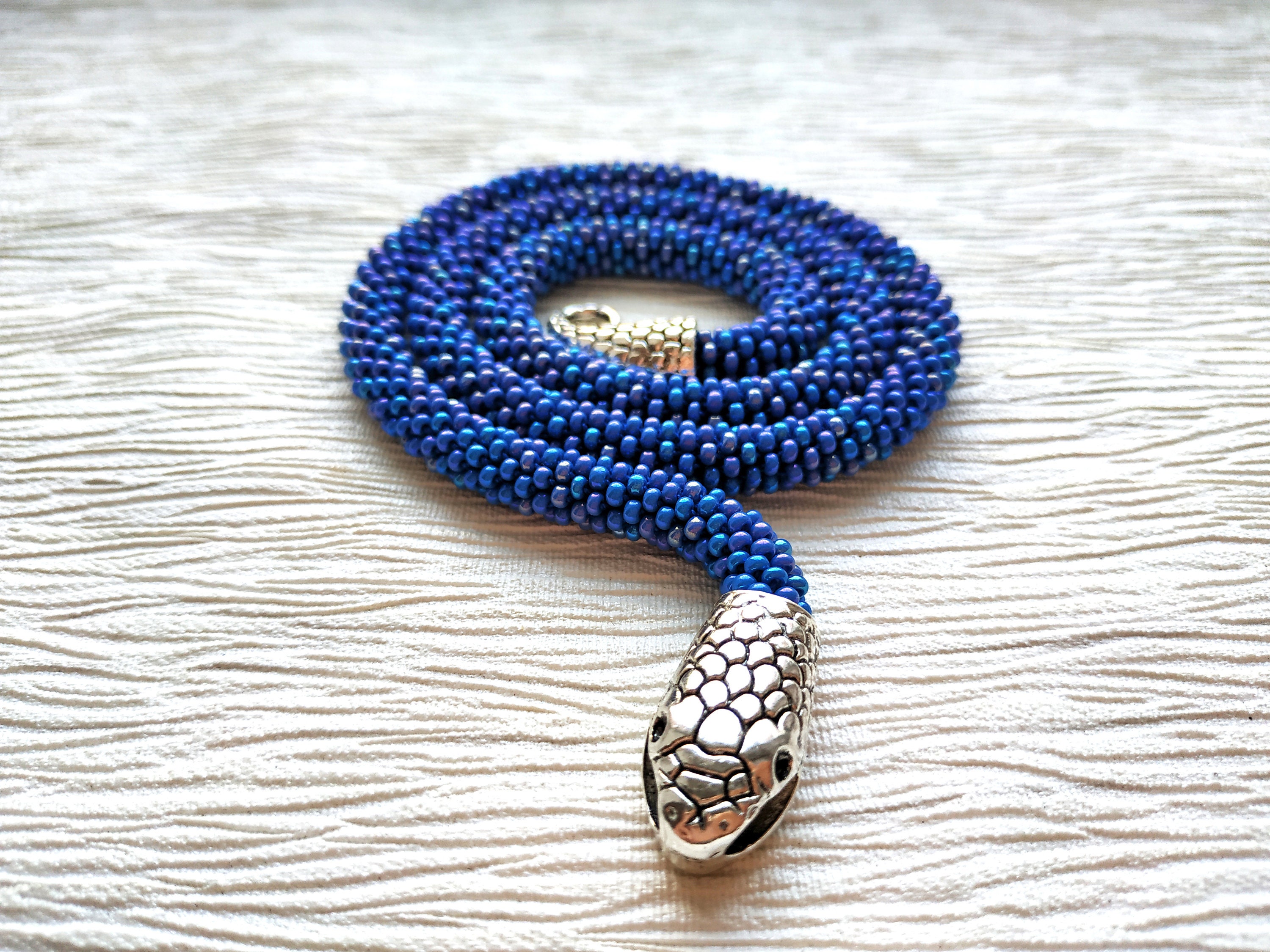 Snake Necklace, Snake Choker, Snake Jewelry, Blue Statement Necklace ...