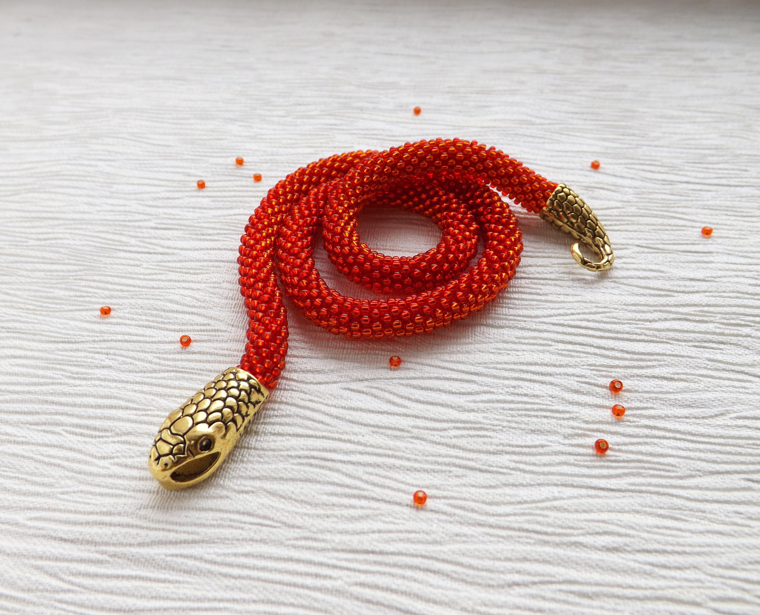 Orange Schlangen Halskette, Orange Statement Seil Halskette, Schlange ...