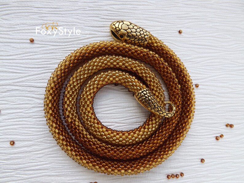 Beaded Snake Necklace Snake Choker Day Collar Gold Bead - Etsy