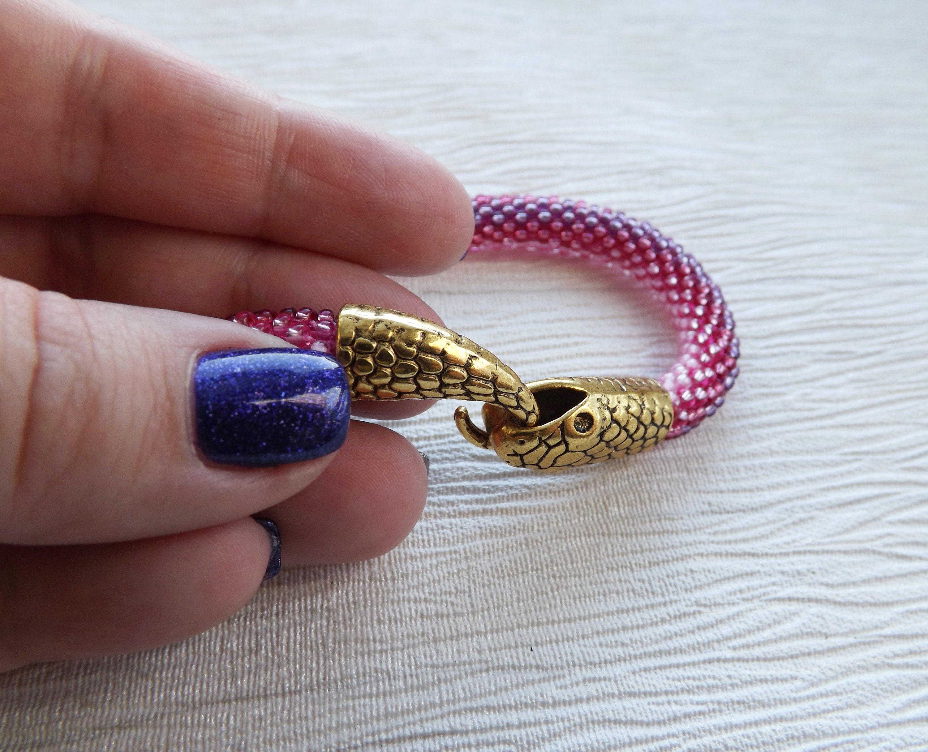Snake Bracelet, Pink and Purple Bracelet for Women, Ouroboros Bracelet ...