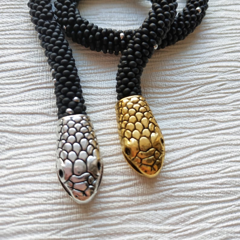 Snake Choker Necklace, Beaded Black Necklace, Black Choker, Wiccan ...