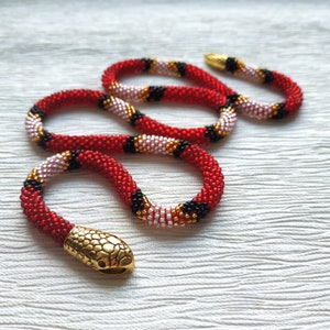 Red Snake Necklace, Snake Choker Necklace, Snake Jewelry, Bead Red ...