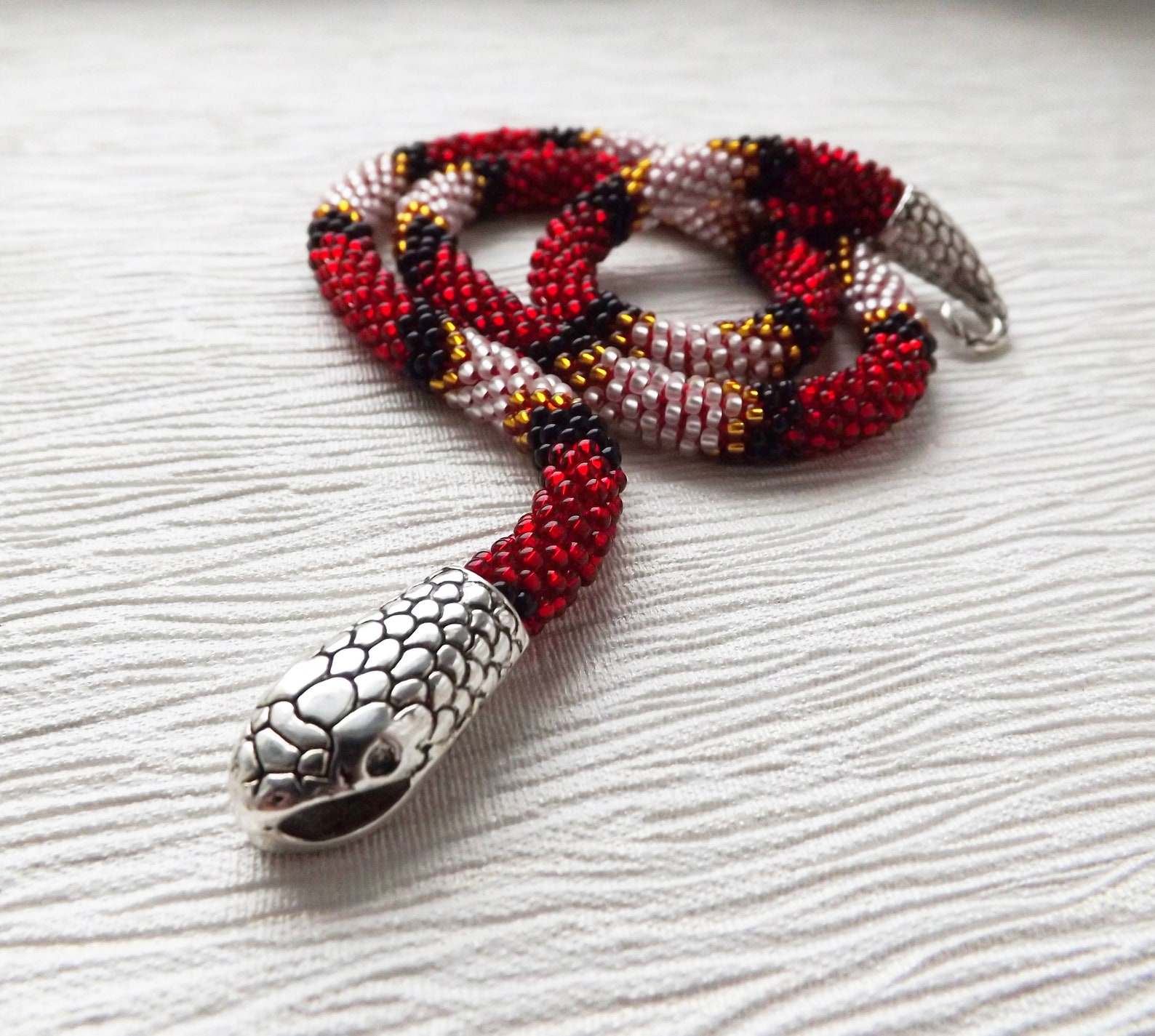 Red Snake Necklace Unique Handmade Jewelry Ouroboros - Etsy
