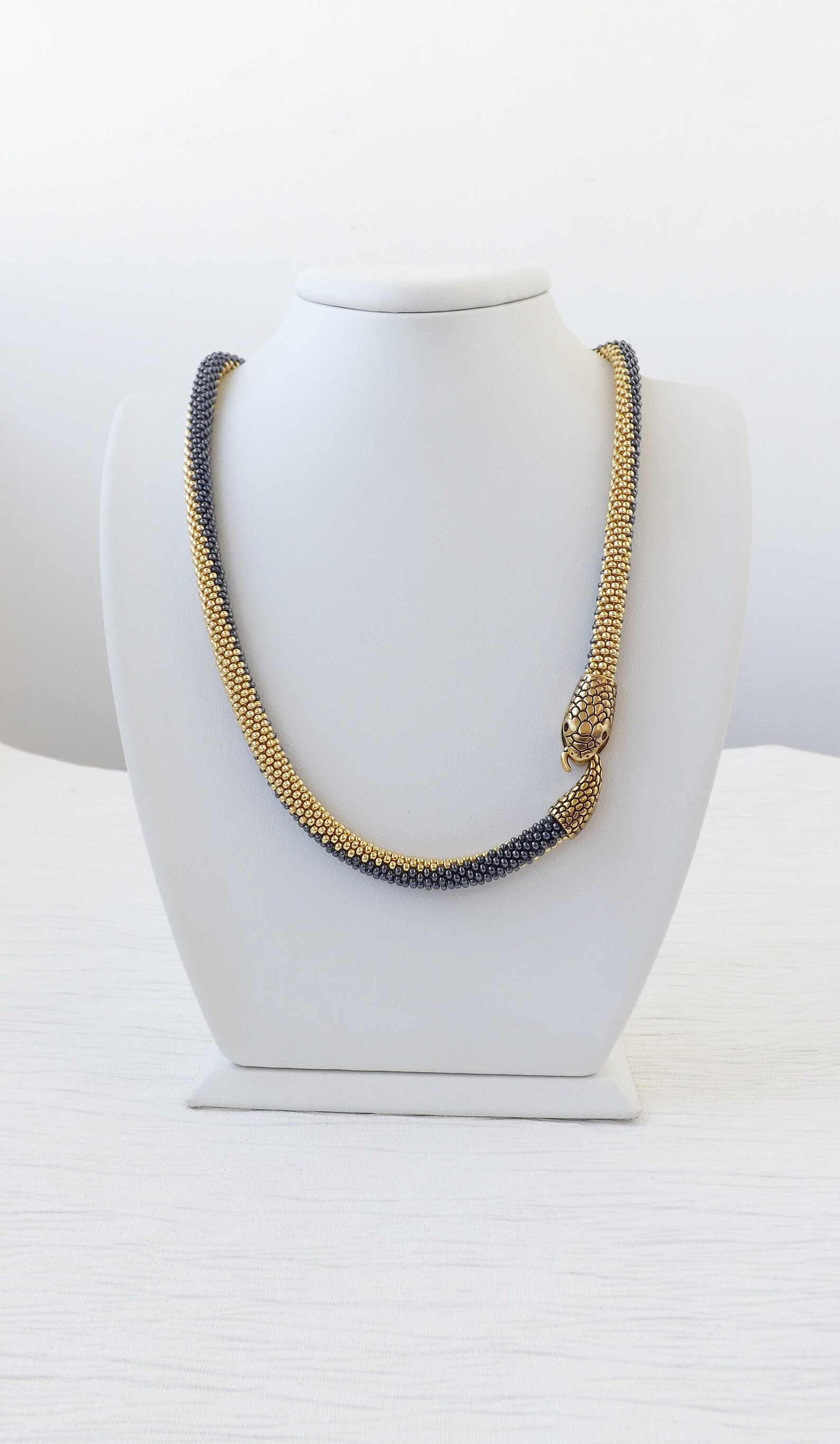 Snake Necklace Gold, Snake Choker, Beaded Unique Necklace, Statement ...