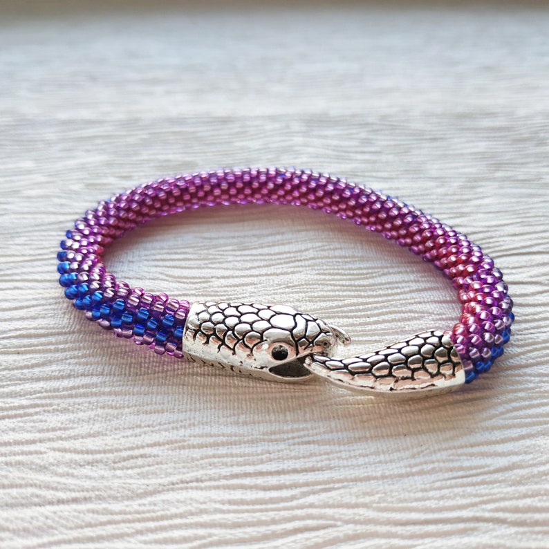 Snake Bracelet, Pink Beaded Bracelet, Snake Jewelry, Serpent Bracelet ...