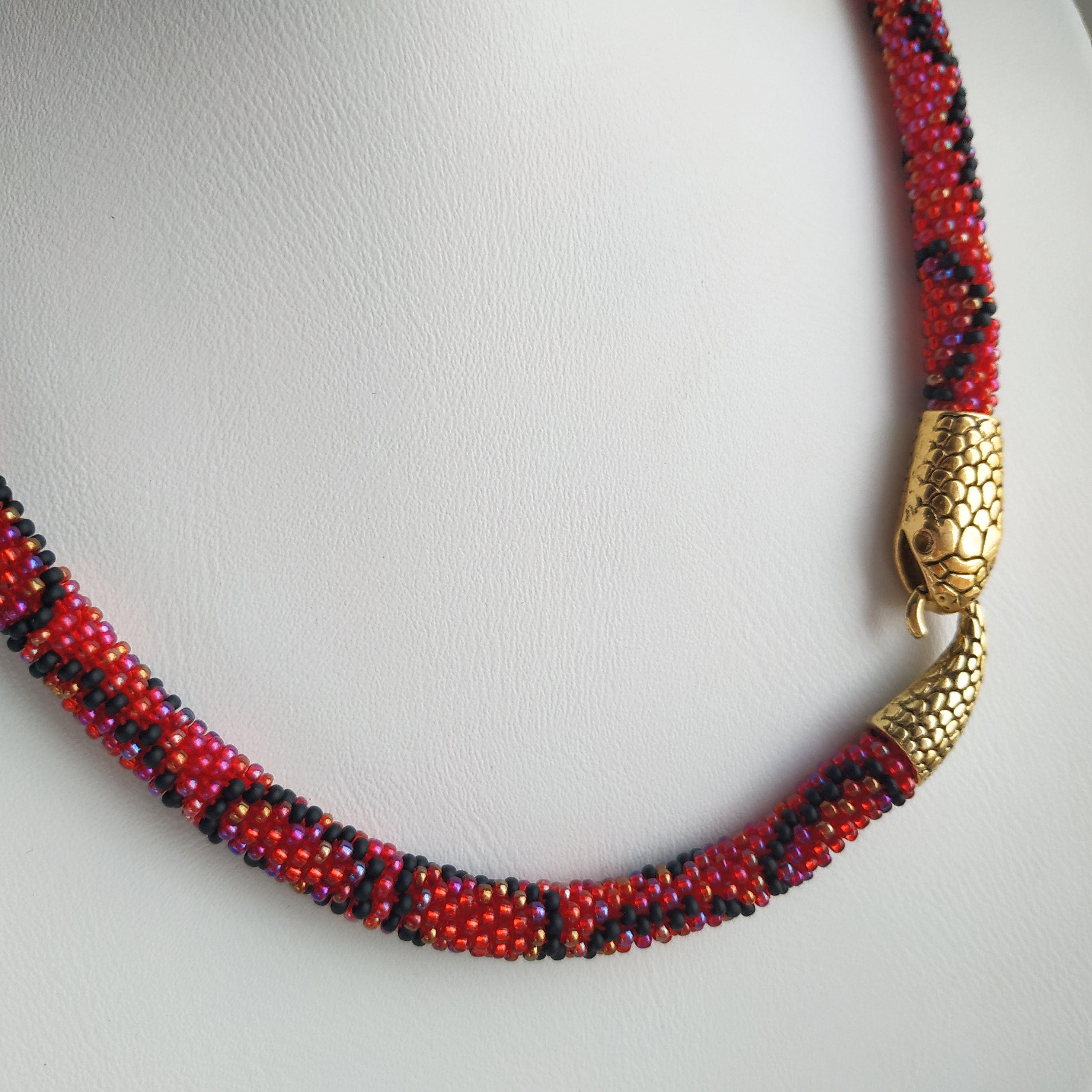 Red Statement Necklace, Beaded Snake Necklace, Red Bead Necklace, Seed ...
