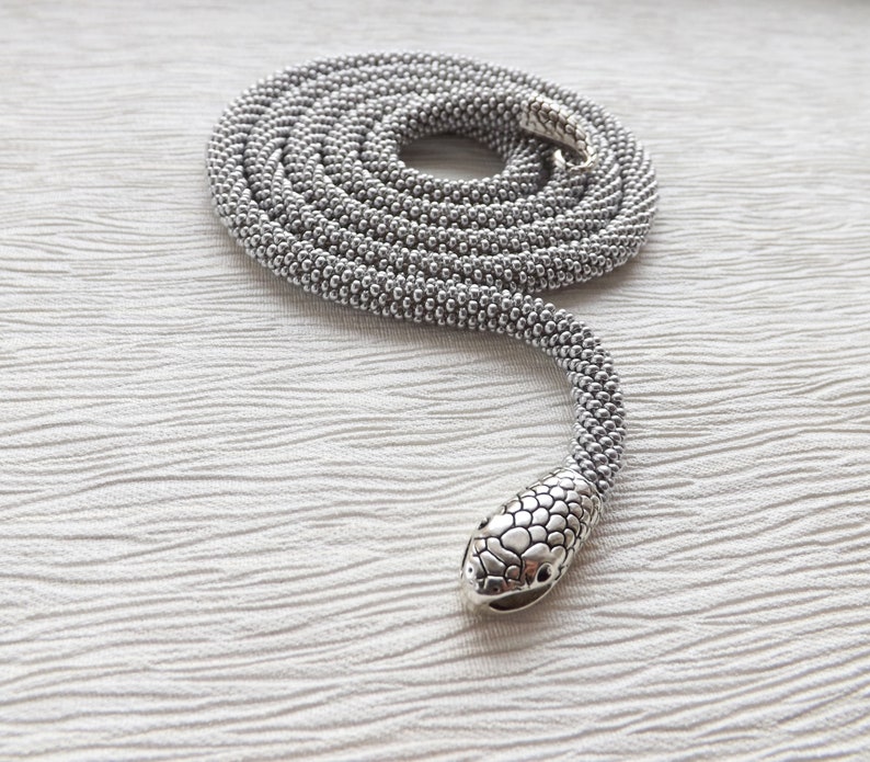 Long Silver Necklace Silver Snake Necklace Silver Statement - Etsy