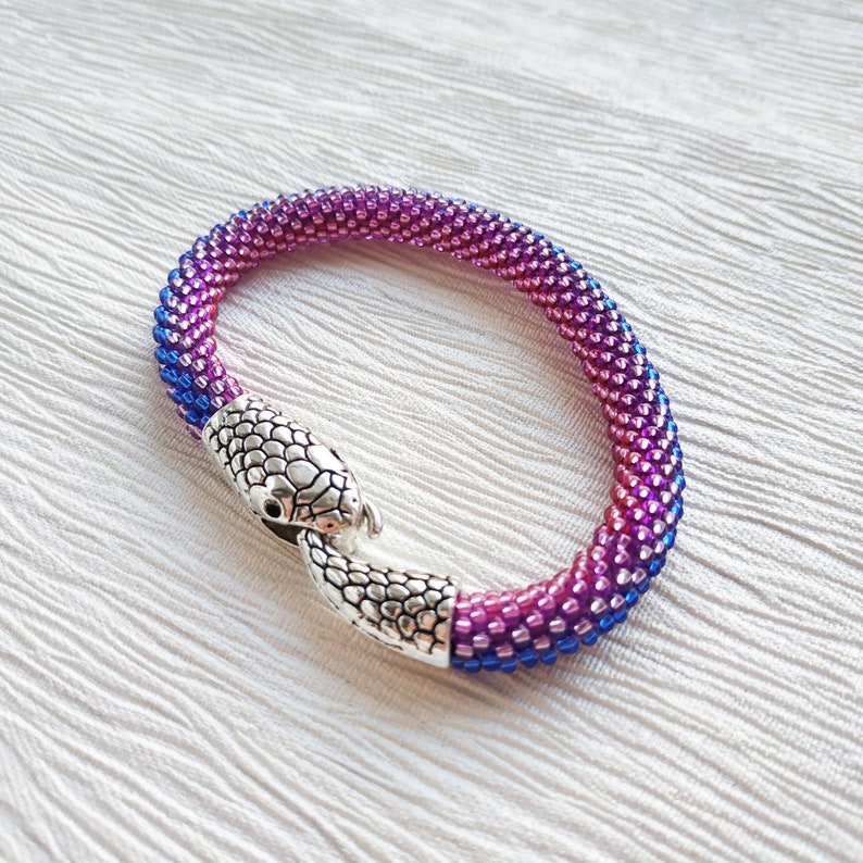 Snake Bracelet, Pink Beaded Bracelet, Snake Jewelry, Serpent Bracelet ...