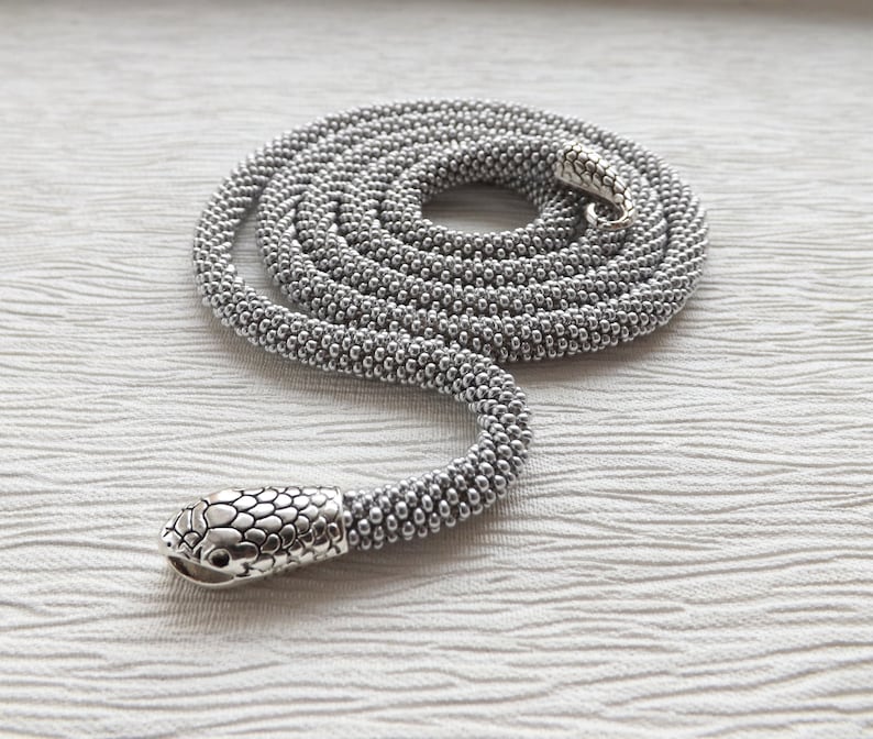 Long Silver Necklace Silver Snake Necklace Silver Statement - Etsy
