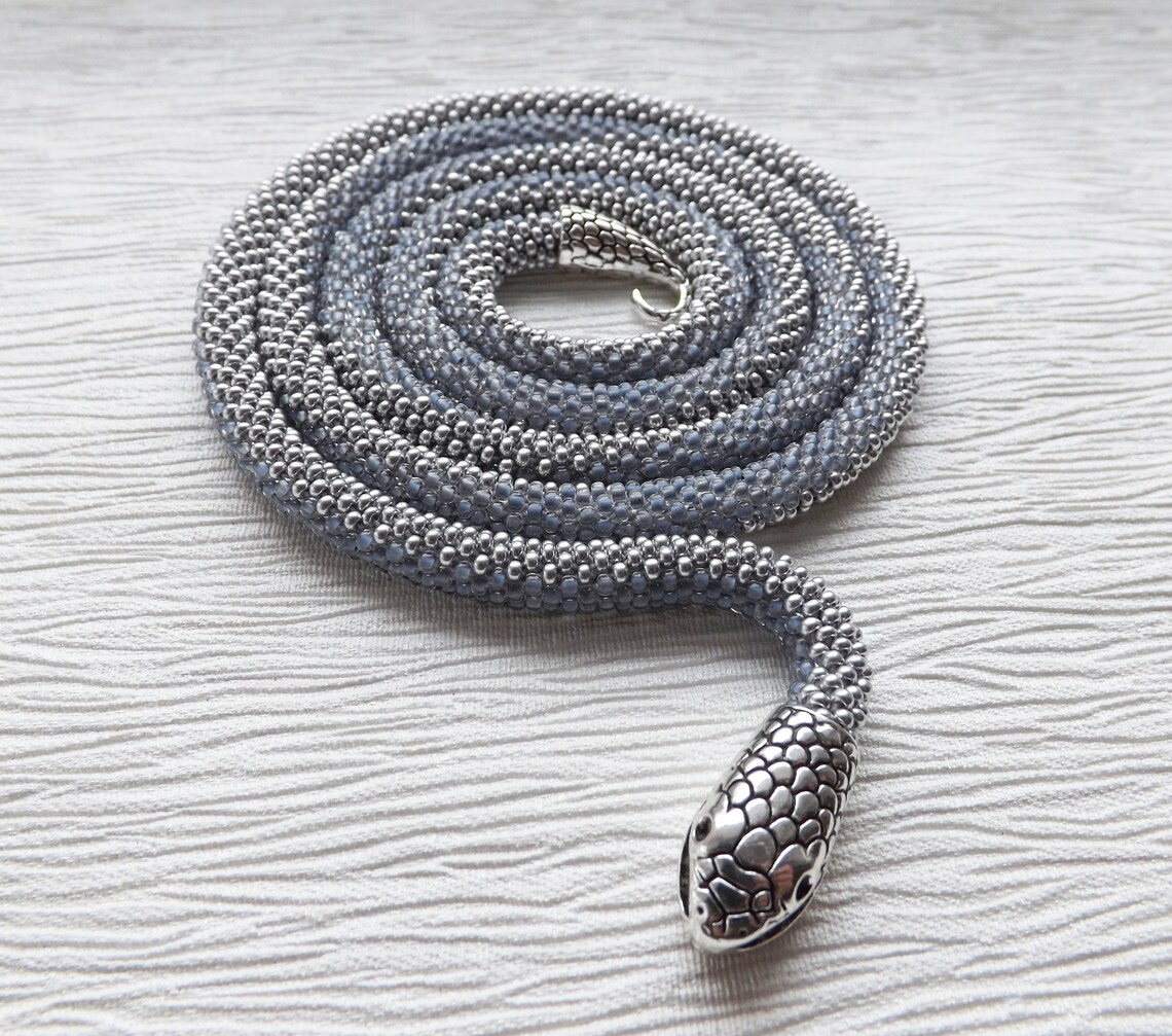 Silver Snake Necklace Long Silver Necklace Snake Jewelry - Etsy