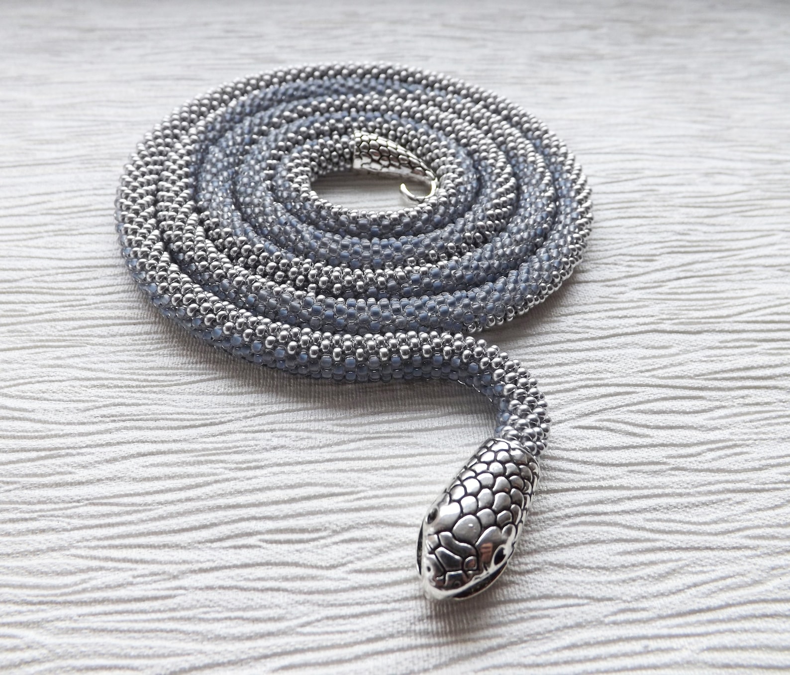 Silver Snake Necklace, Long Silver Necklace, Snake Jewelry, Silver ...