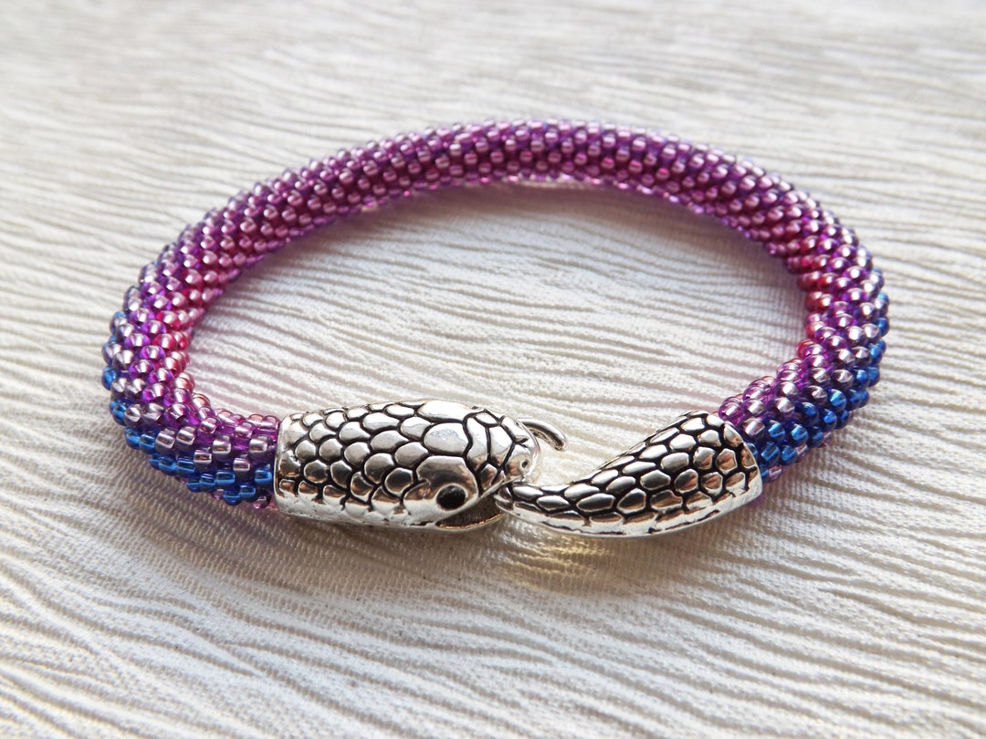 Snake Bracelet, Pink Beaded Bracelet, Snake Jewelry, Serpent Bracelet ...