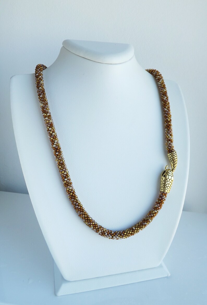 Gold Snake Jewelry Set Beaded Gold Snake Necklace Gold Seed | Etsy