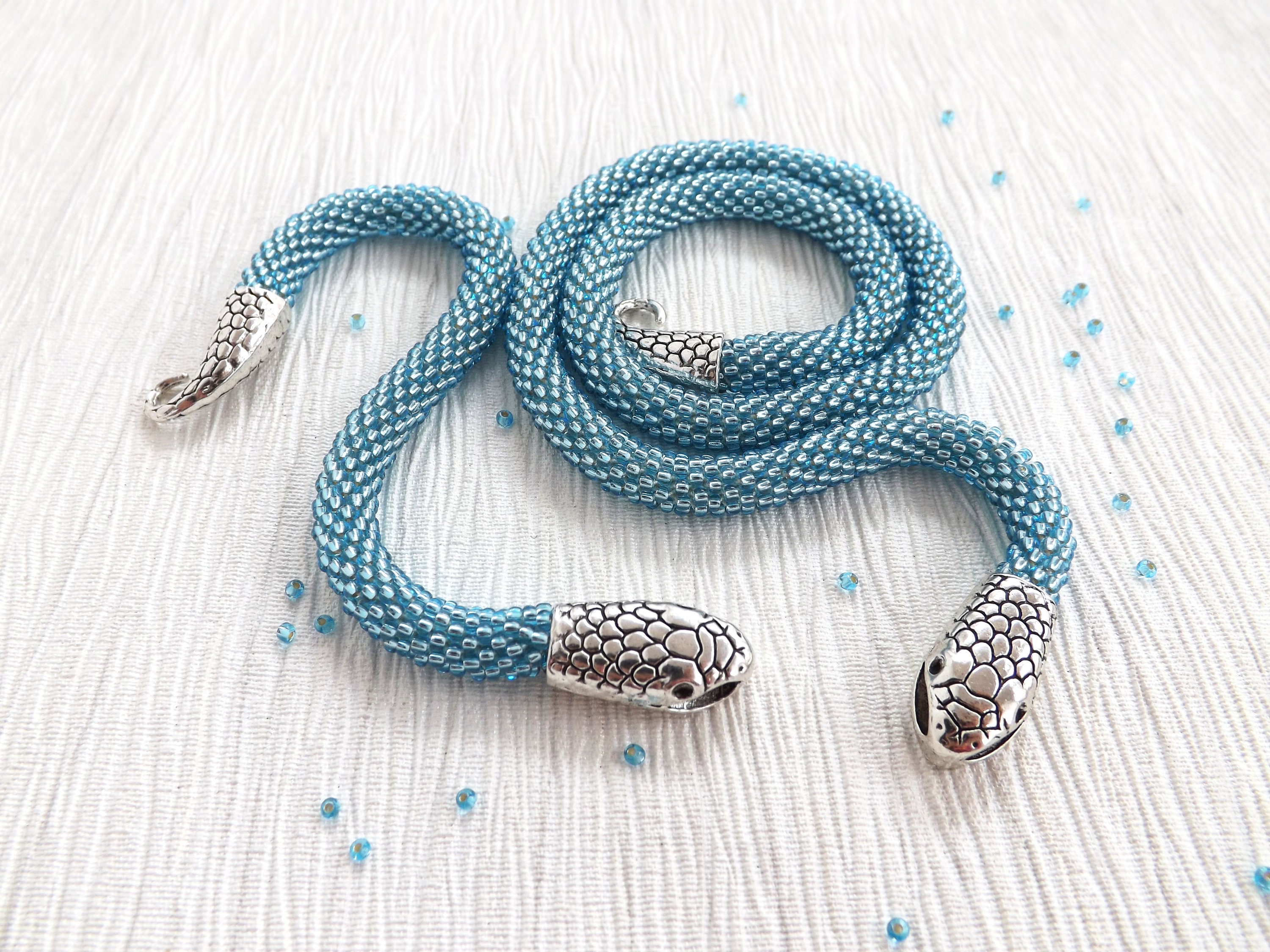 Snake Jewelry Set, Snake Bead Necklace, Snake Choker, Blue Bead ...
