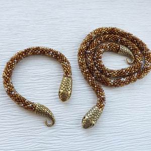 Gold Snake Jewelry Set, Beaded Gold Snake Necklace, Gold Seed Bead ...