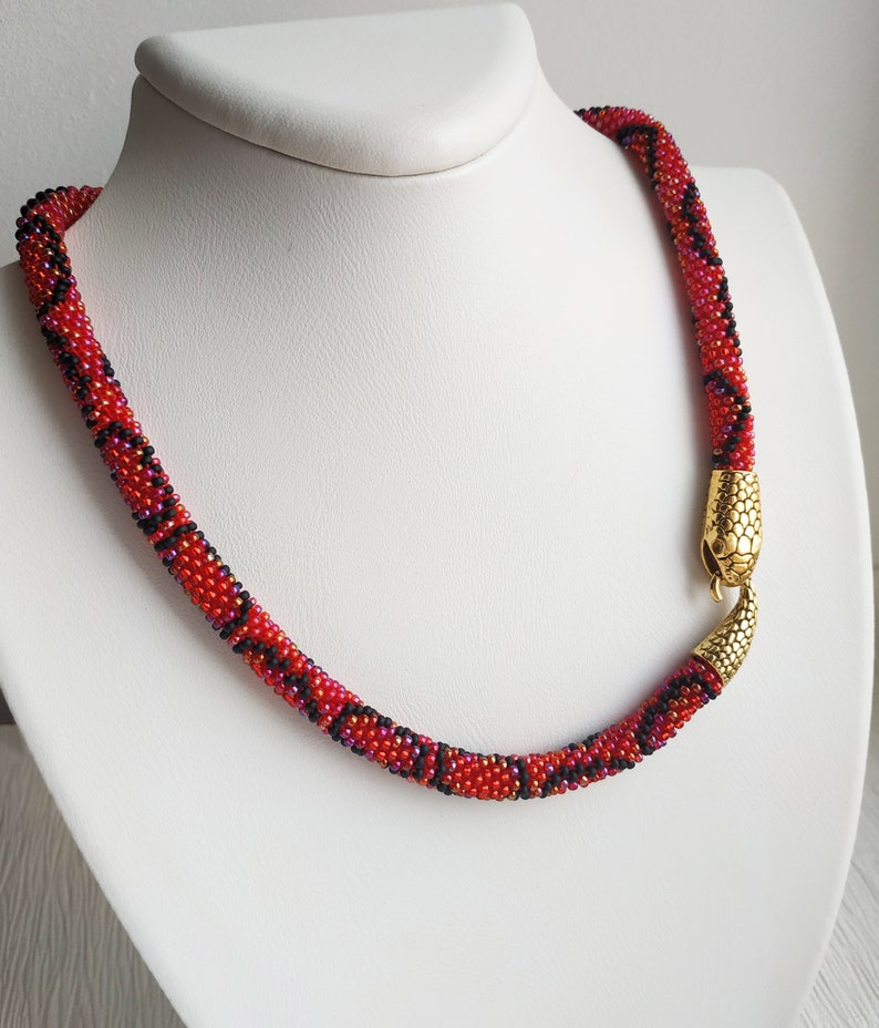 Red Statement Necklace Beaded Snake Necklace Red Bead | Etsy