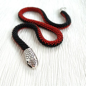 Red and Black Snake Necklace, Seed Bead Necklace, Snake Jewelry ...