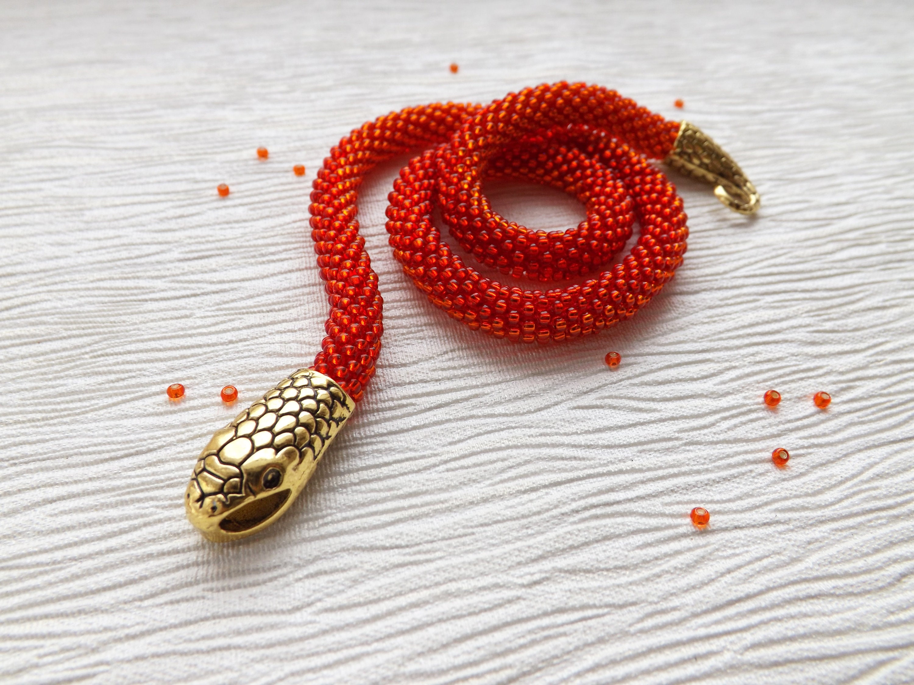 Orange Schlangen Halskette, Orange Statement Seil Halskette, Schlange ...