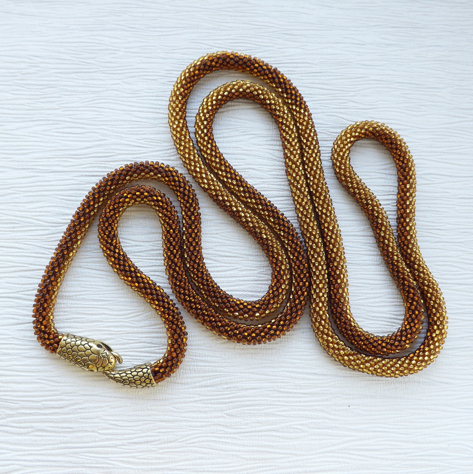 Beaded long necklace Gold snake necklace Handmade jewelry | Etsy