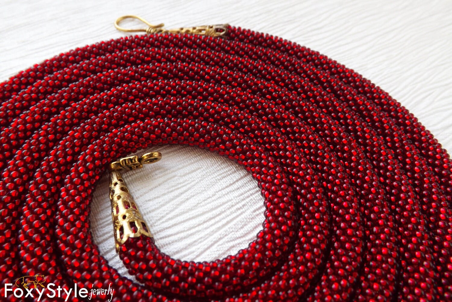 Statement Red Necklace Long Red Bead Necklace Crochet Red Jewelry Rope ...