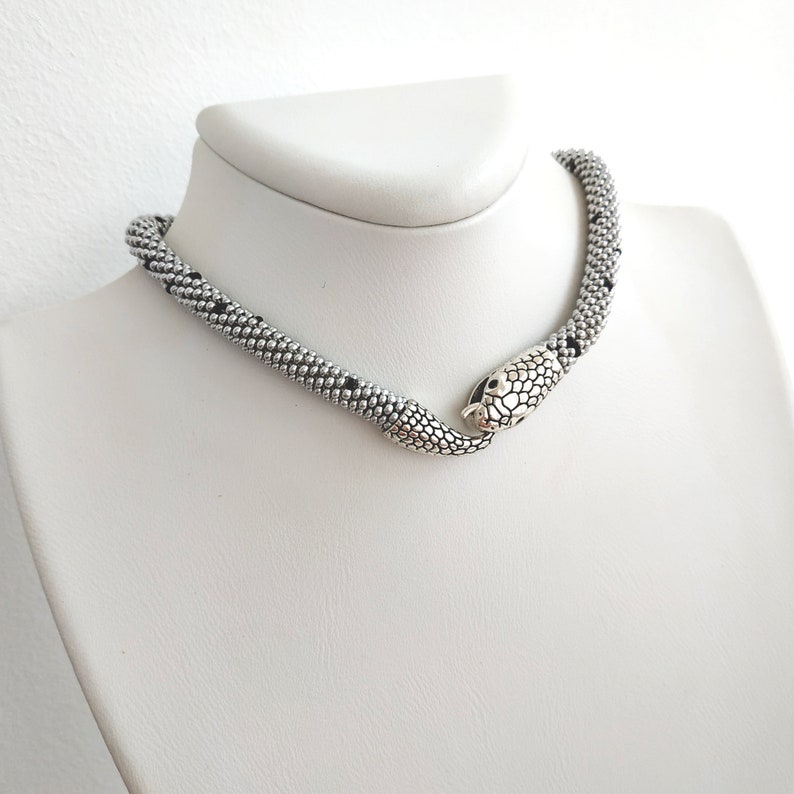 Silver Snake Necklace, Snake Choker Necklace, Silver Statement Necklace ...