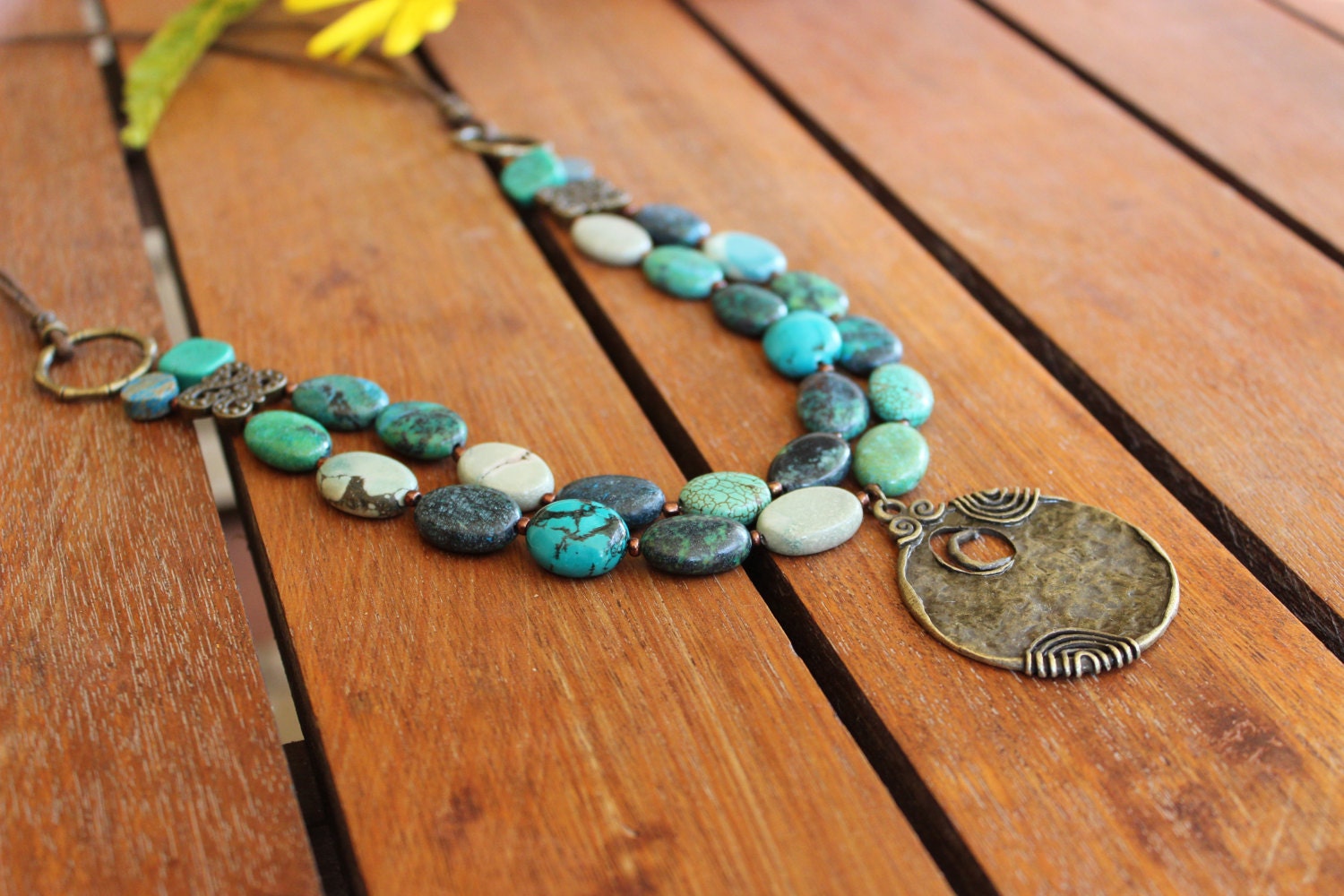 Statement Turquoise Necklace and Earrings, Turquoise Boho Jewelry Set ...