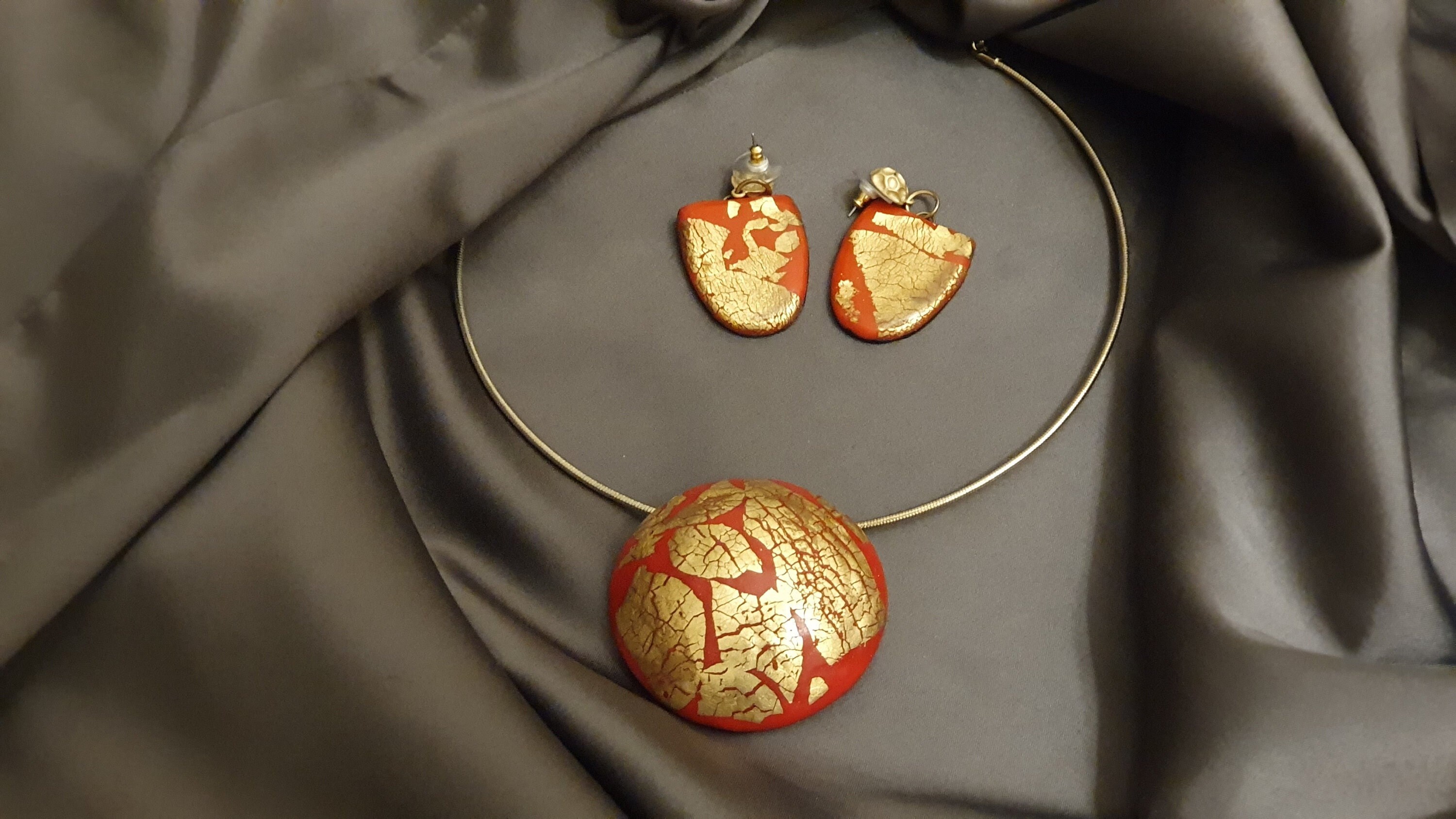 Statement Red Jewelry, Modern Red Gold Set of Jewelry Necklace ...