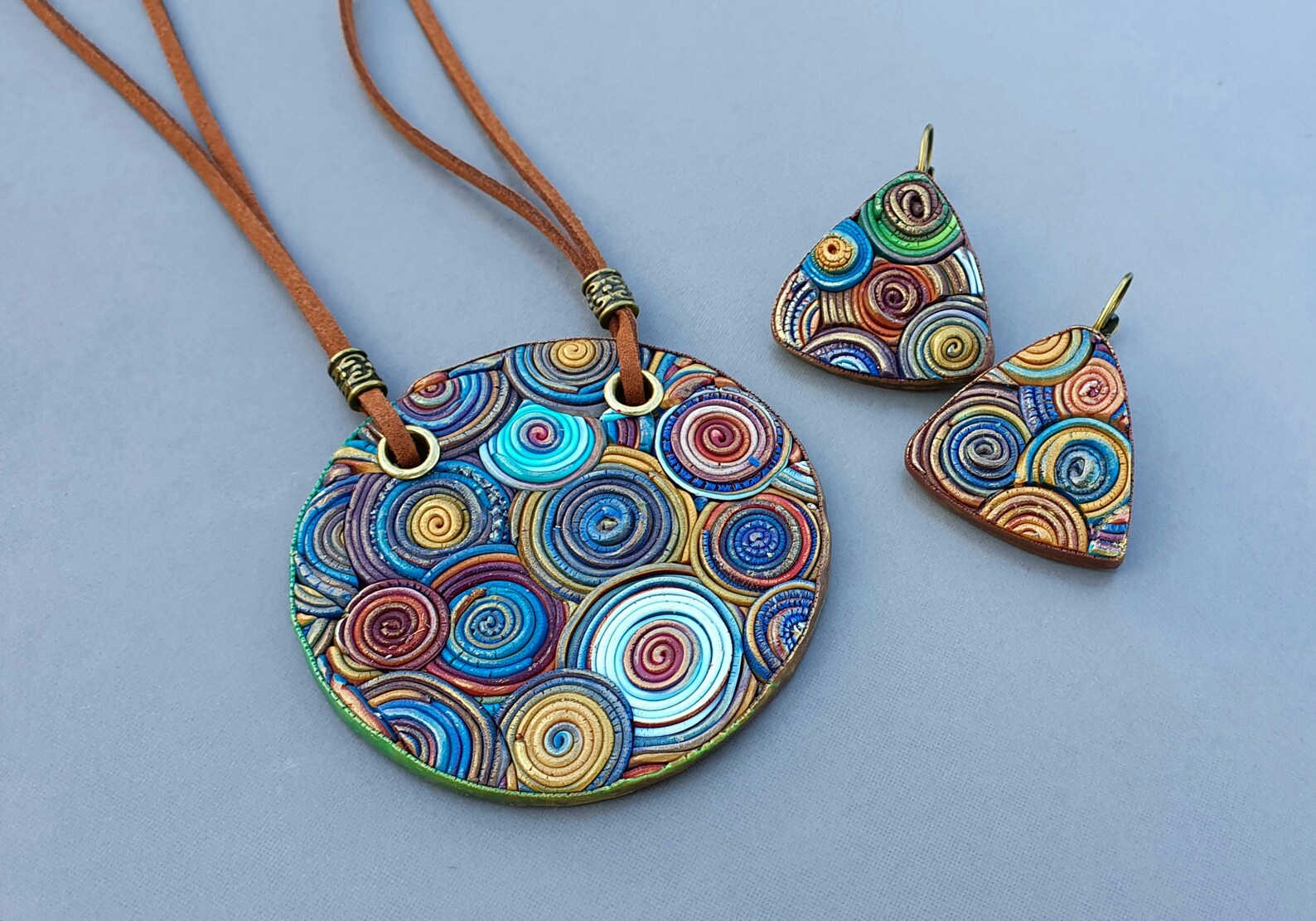 Handmade Colorful Pendant Necklace and Earrings Statement Set - Etsy