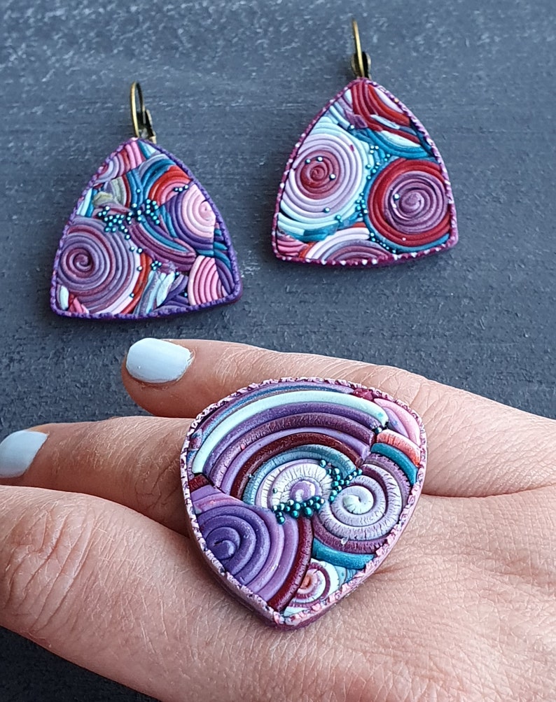 Handmade Colorful Pendant Necklace and Earrings, Statement Set of ...