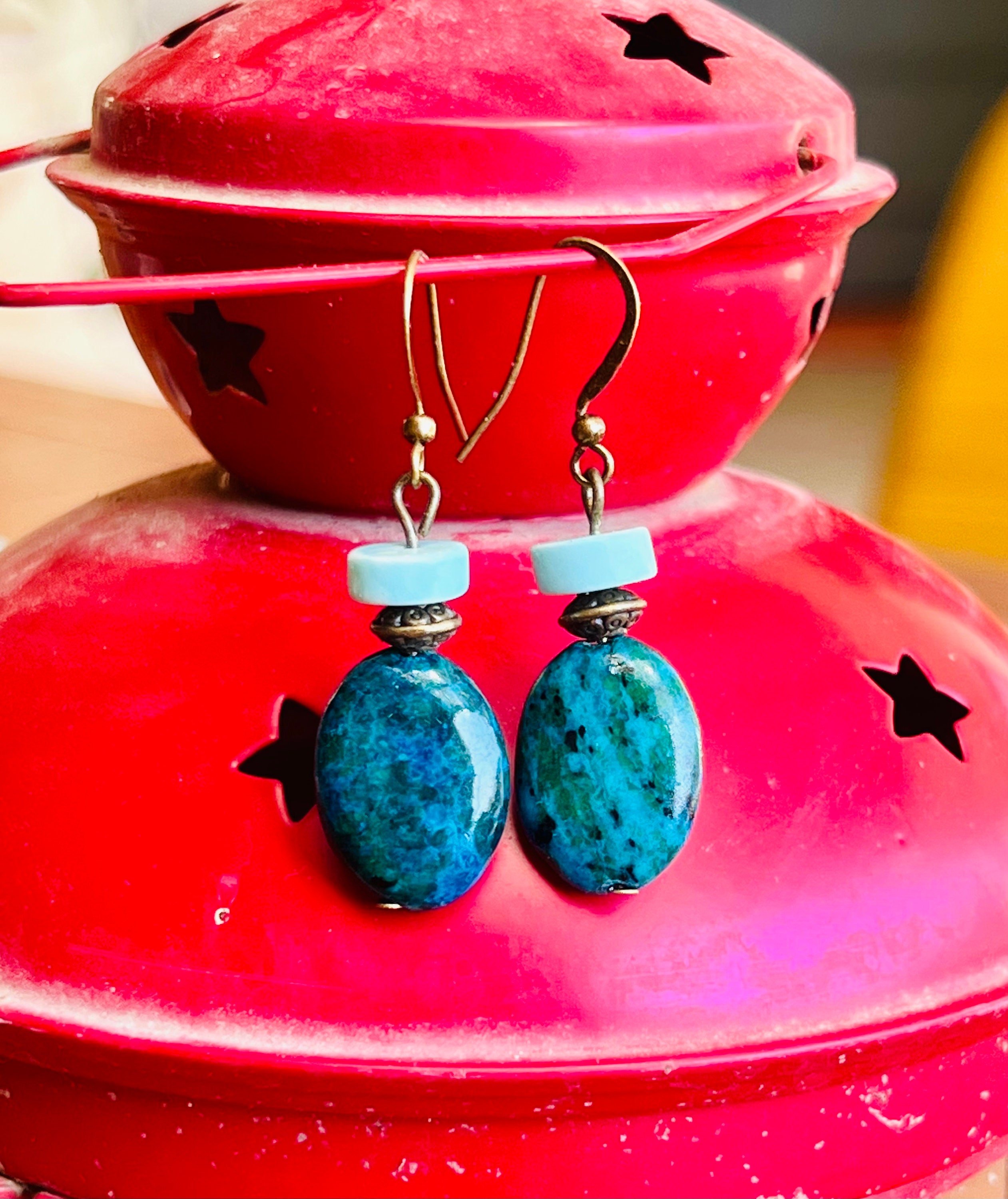 Statement Turquoise Necklace and Earrings, Turquoise Boho Jewelry Set ...