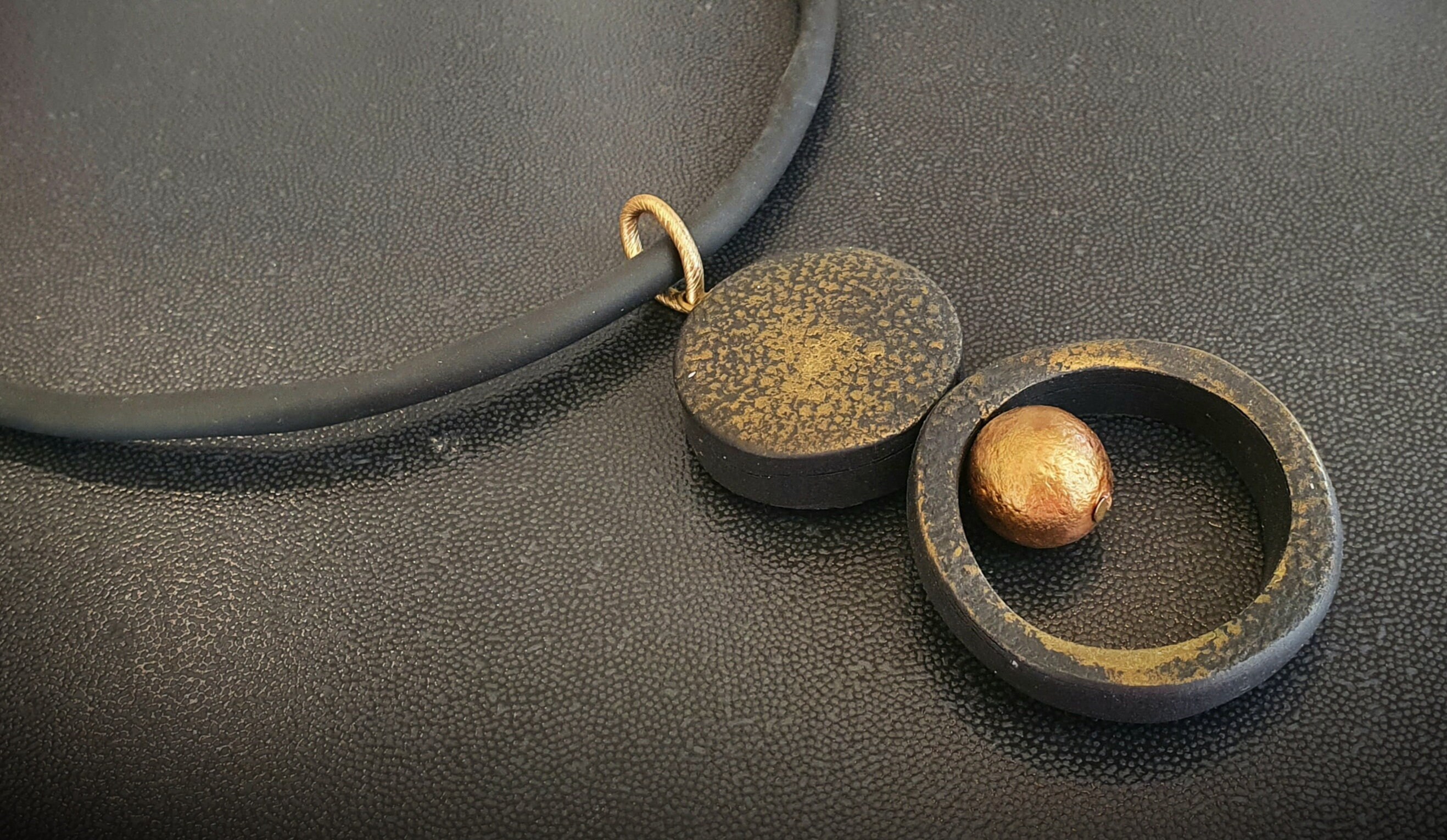 Black Gold Statement Necklace, Modern Black Pendant, Art Handmade ...