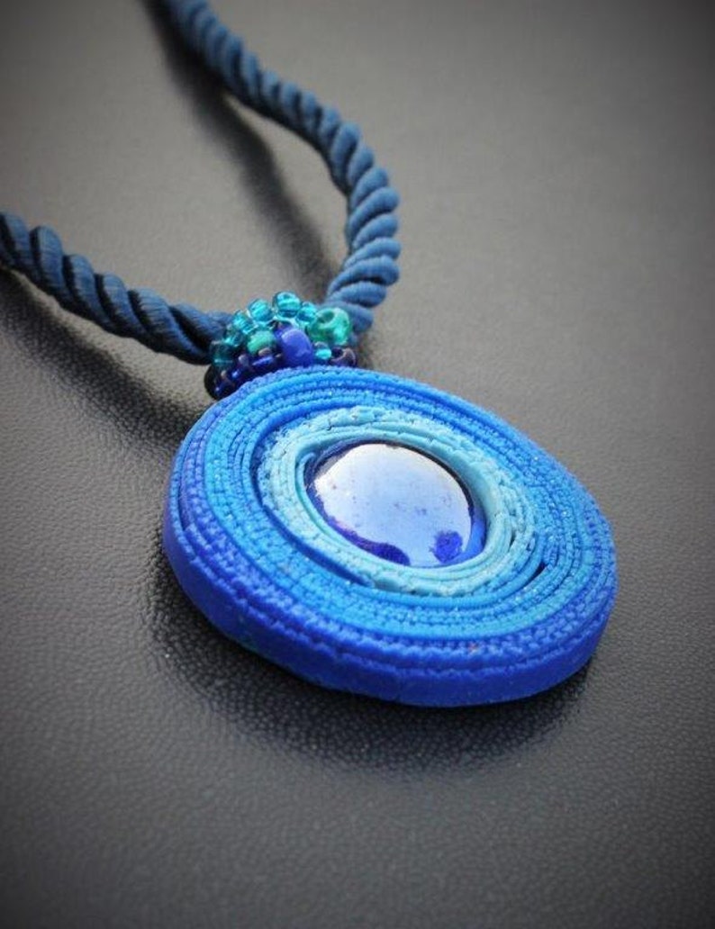 Polymer Clay Blue Pendant Necklace, Modern Blue Pendant, Contemporary ...