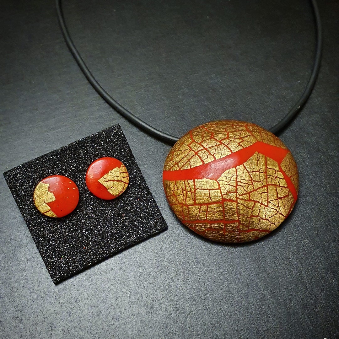 Statement Red Jewelry, Modern Red Gold Set of Jewelry Necklace ...