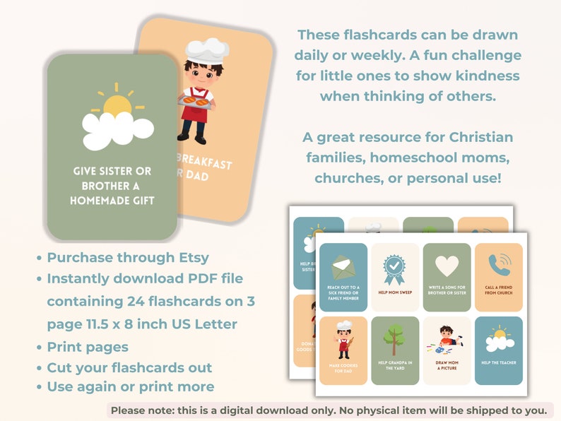 Be Kind Cards Flashcards, Printable Instant Download, Christian ...