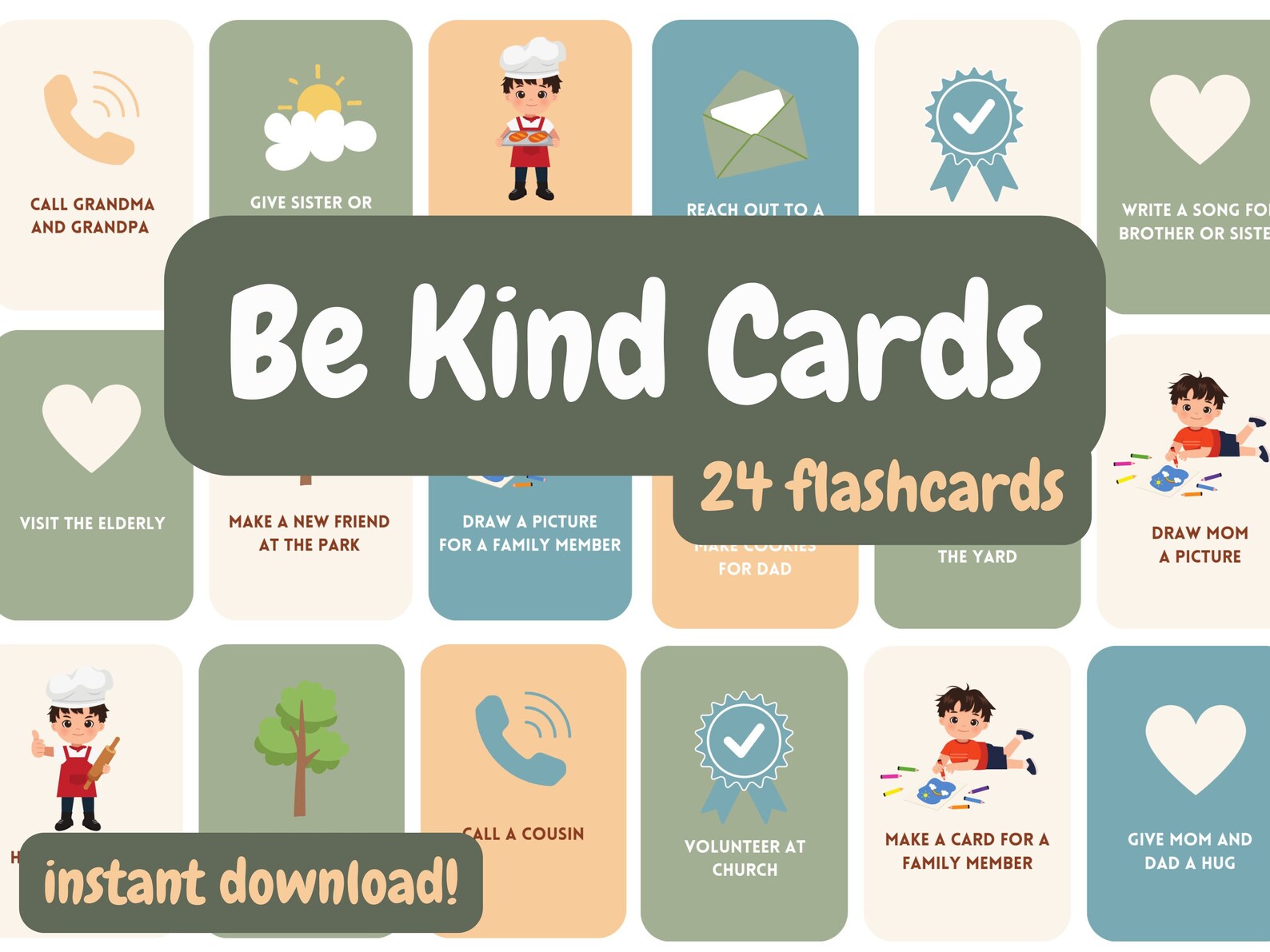 Be Kind Cards Flashcards, Printable Instant Download, Christian ...