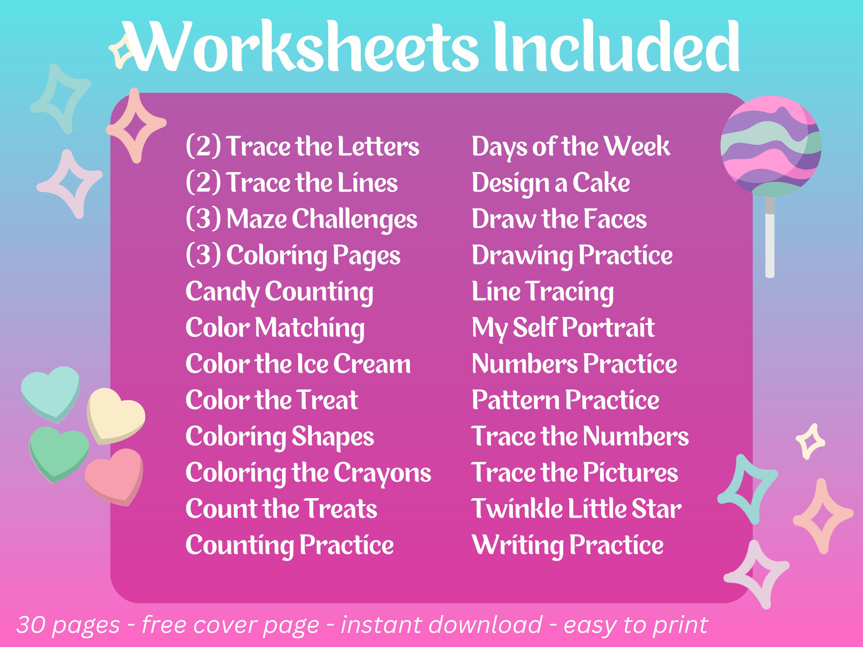 Preschool Kindergarten Worksheets Bundle, 30 Pages, Activity Workbook ...