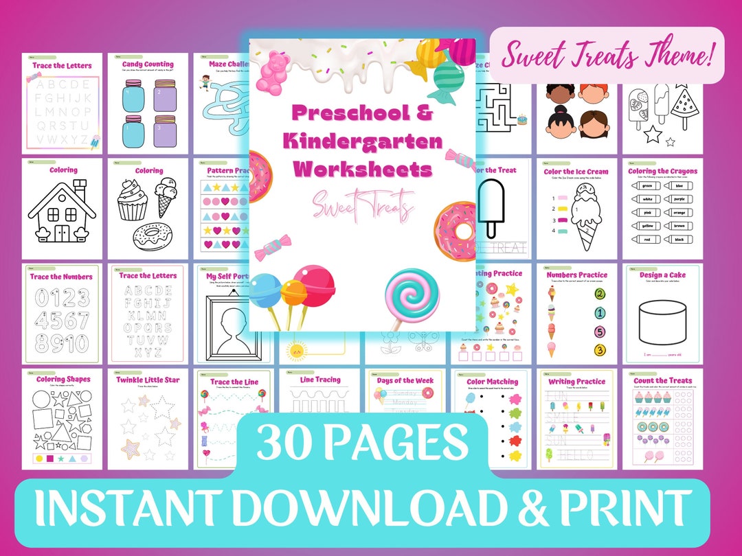 Preschool Kindergarten Worksheets Bundle, 30 Pages, Activity Workbook ...