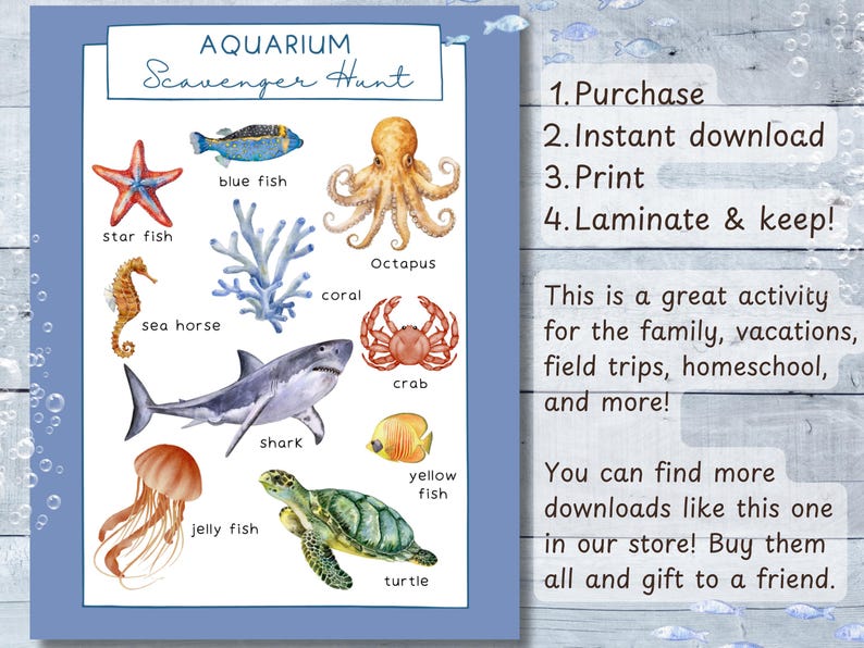 Aquarium Scavenger Hunt, Scavenger Hunt for Kids, Field Trip Activity ...
