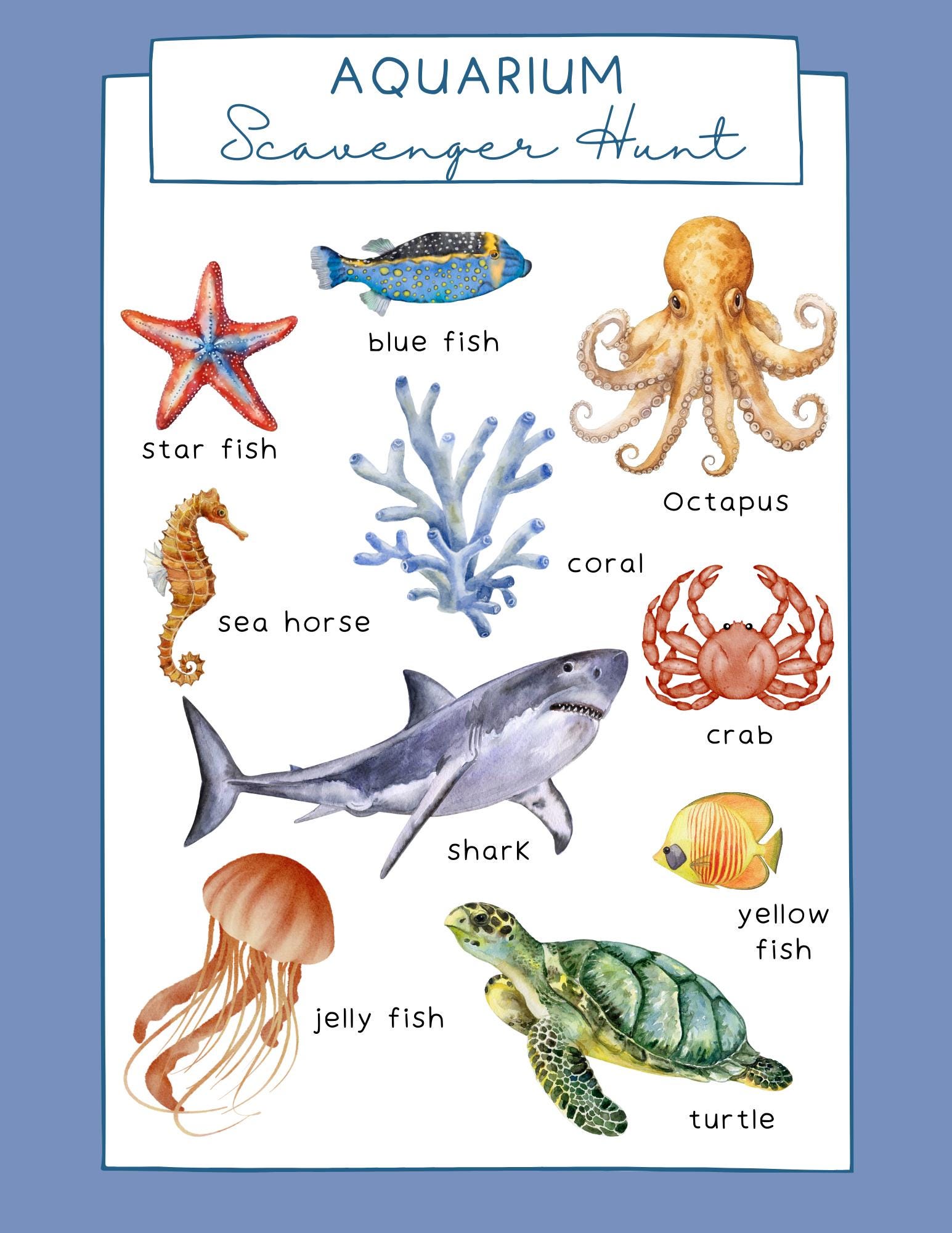 Aquarium Scavenger Hunt, Scavenger Hunt for Kids, Field Trip Activity ...