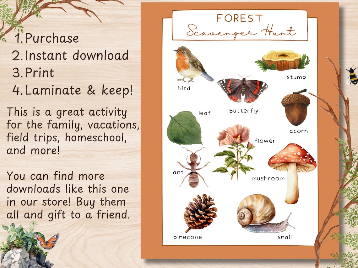 Forest Scavenger Hunt, Scavenger Hunt for Kids, Outdoors, Nature Walk ...