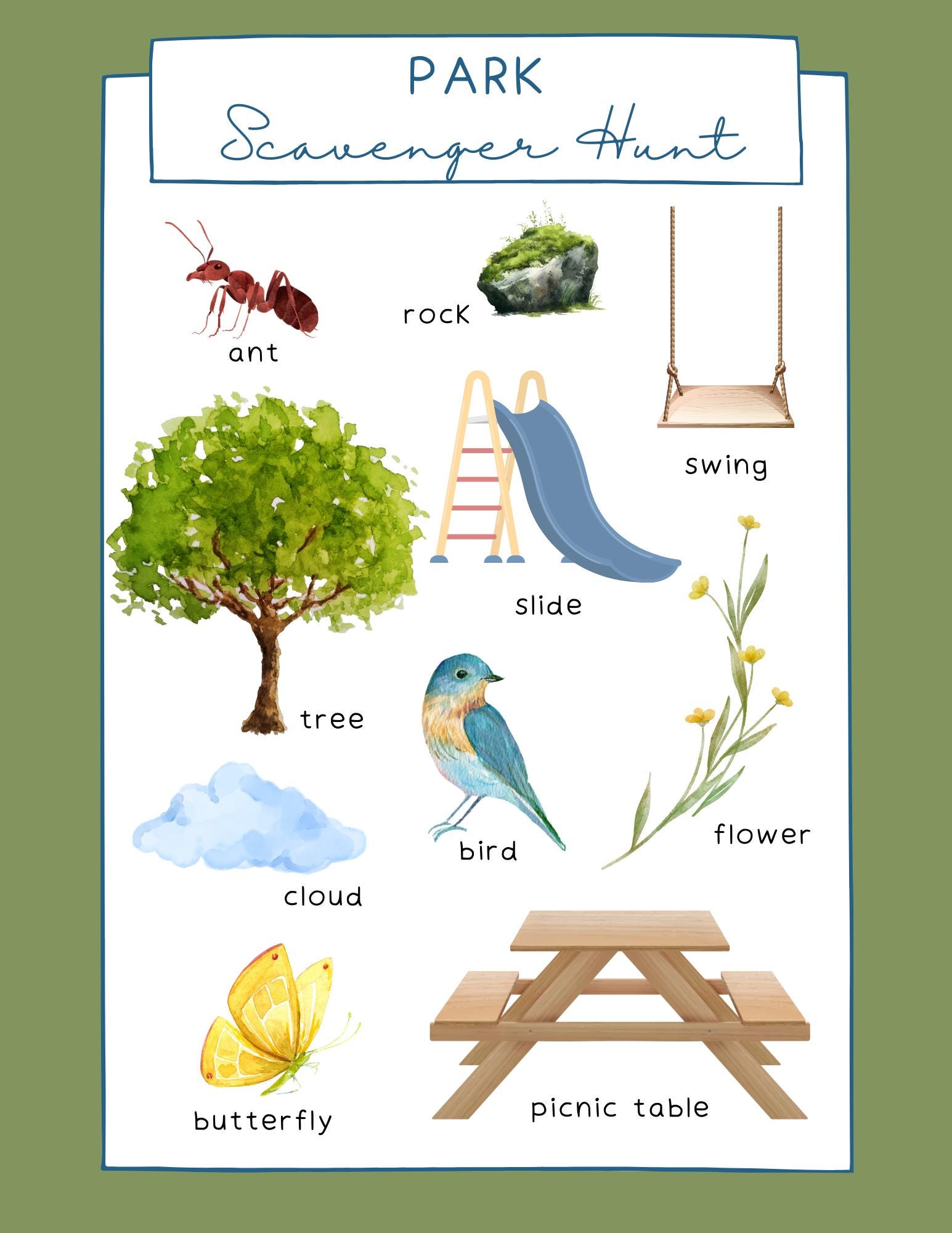 Park Scavenger Hunt, Scavenger Hunt for Kids, Outdoor Activity, Park ...