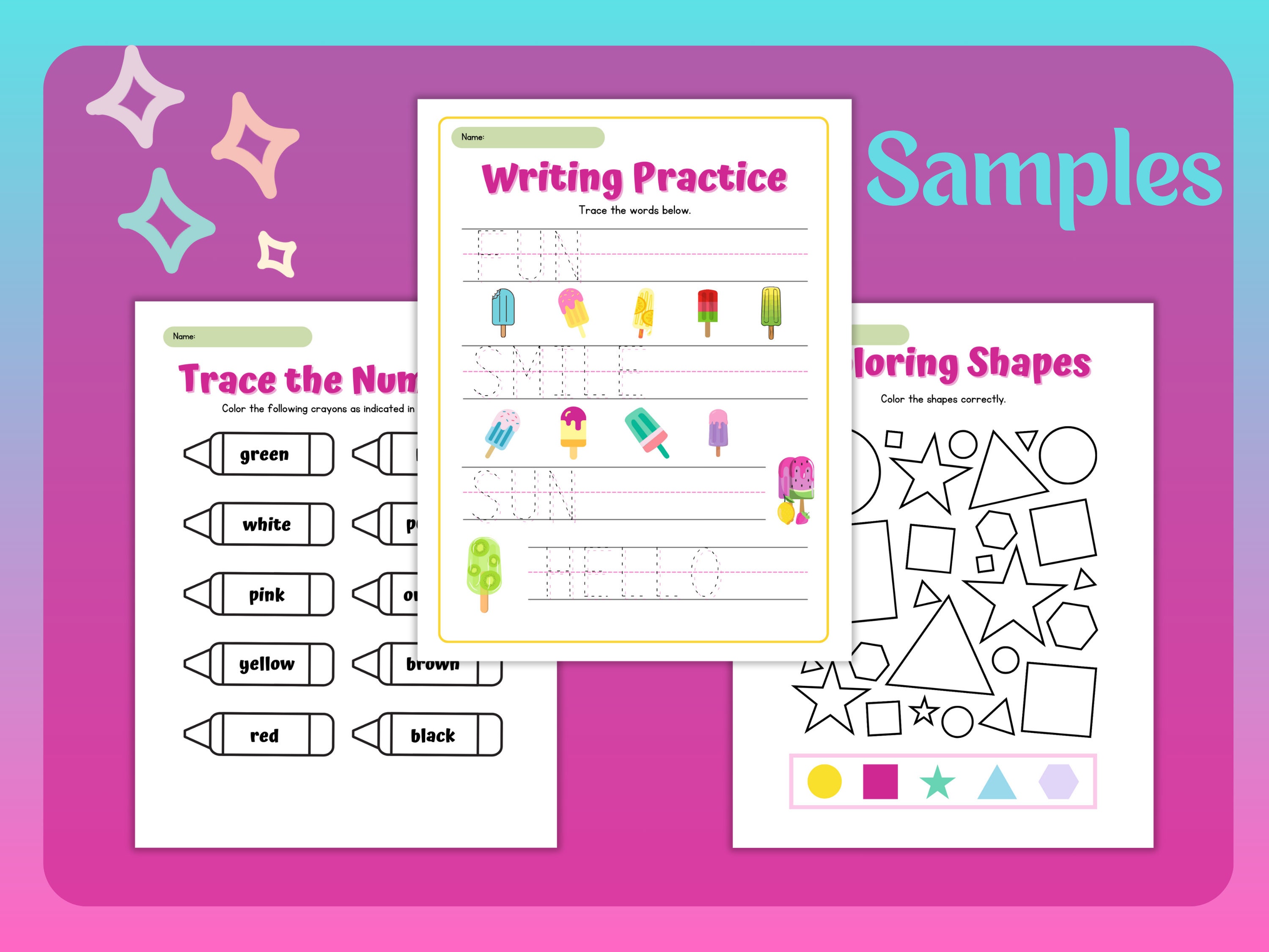 Preschool Kindergarten Worksheets Bundle, 30 Pages, Activity Workbook ...