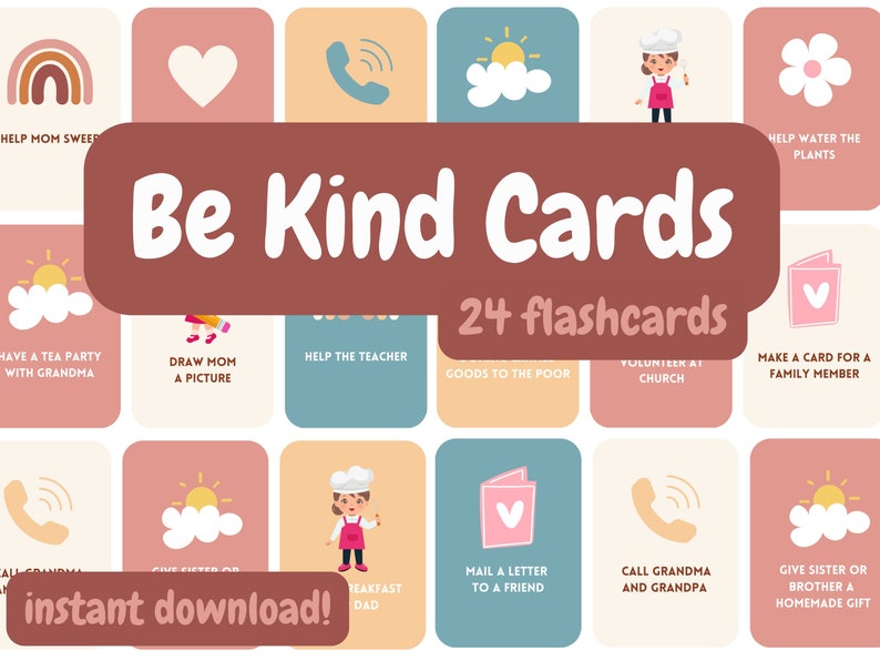 Be Kind Cards Flashcards, Printable Instant Download, Christian ...